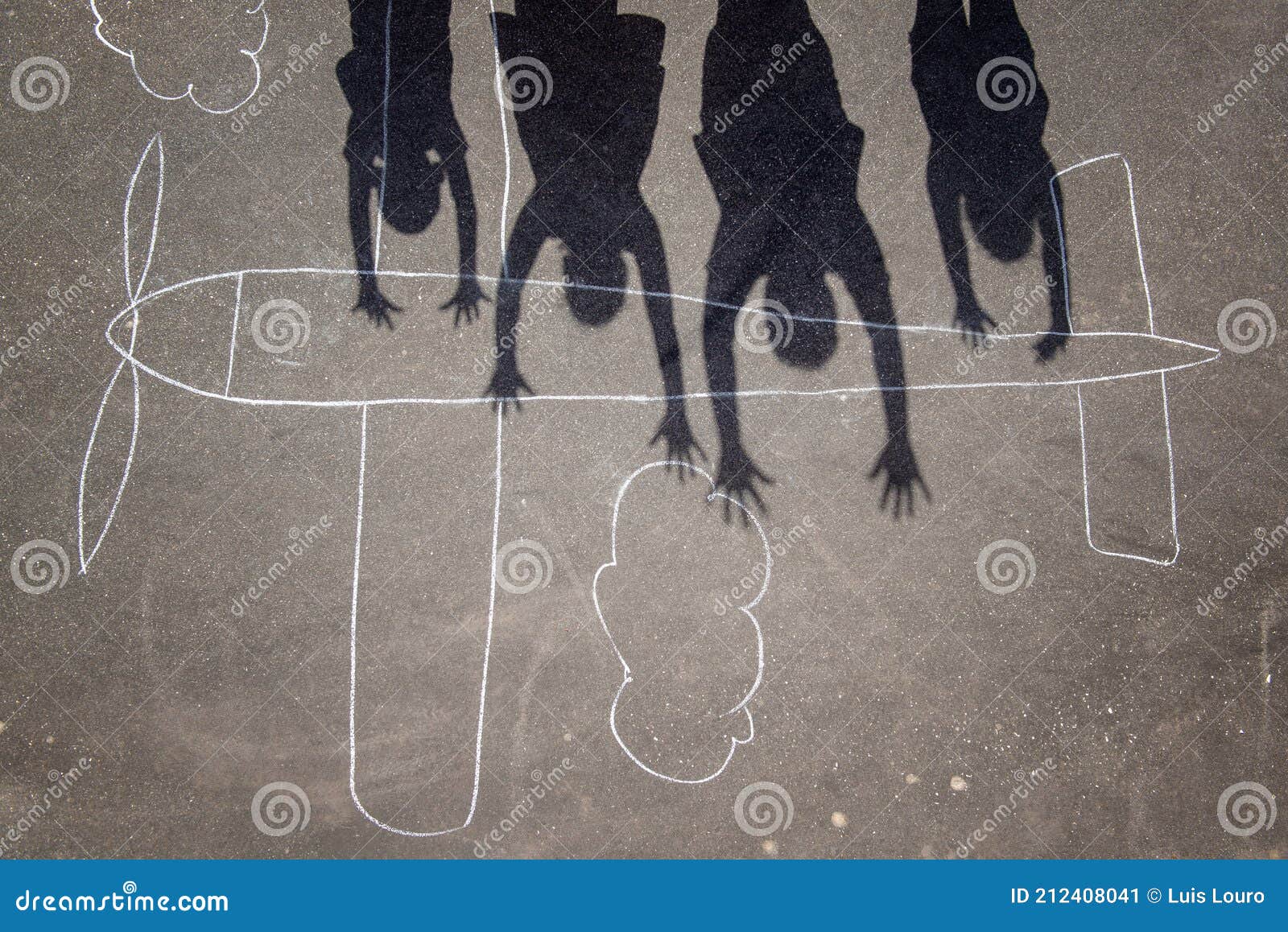 Kids Shadows Over a Chalk Plane Stock Image - Image of kids, shadow ...