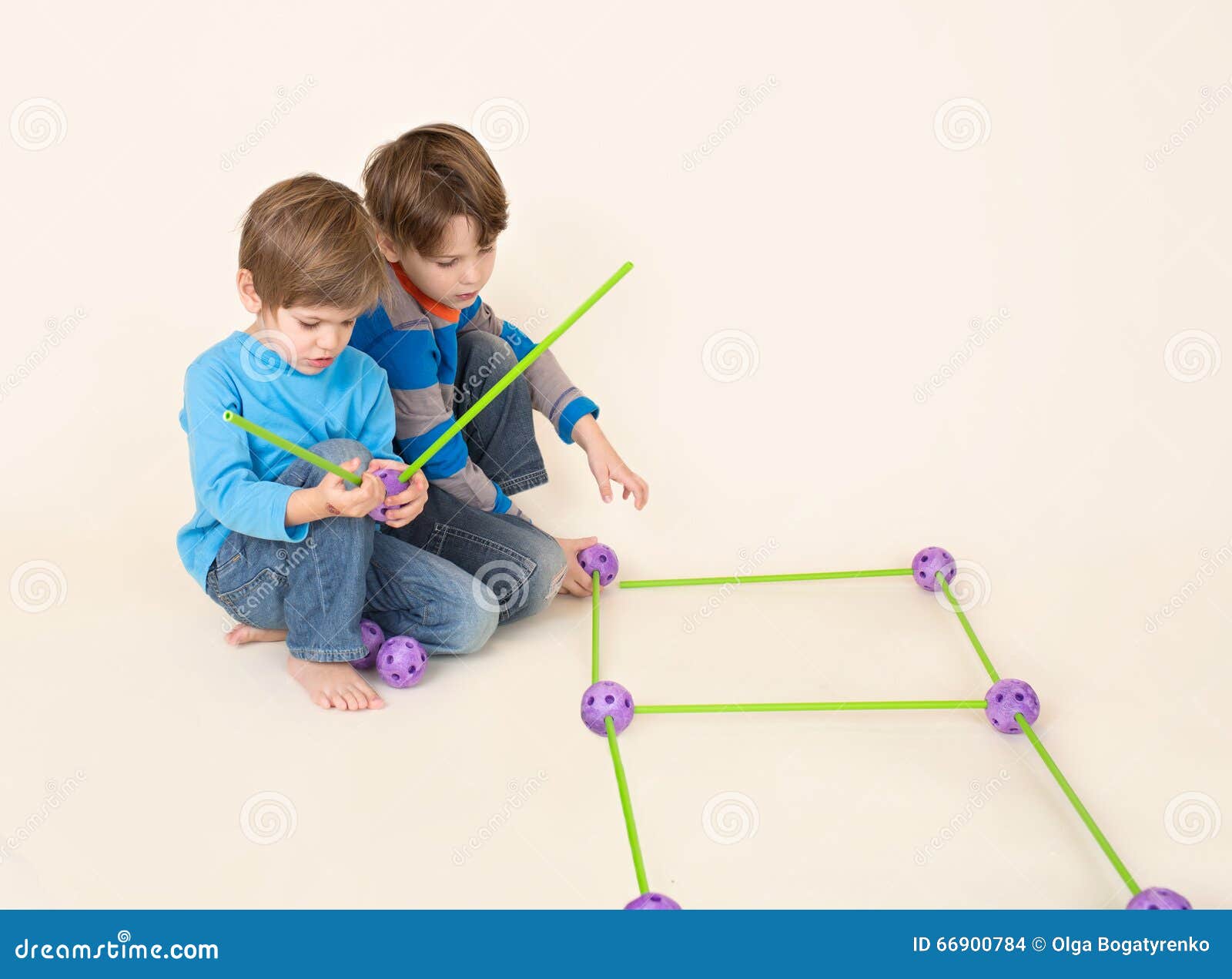 Kids Sharing Construction Set, Building Pieces Stock Photo - Image of ...