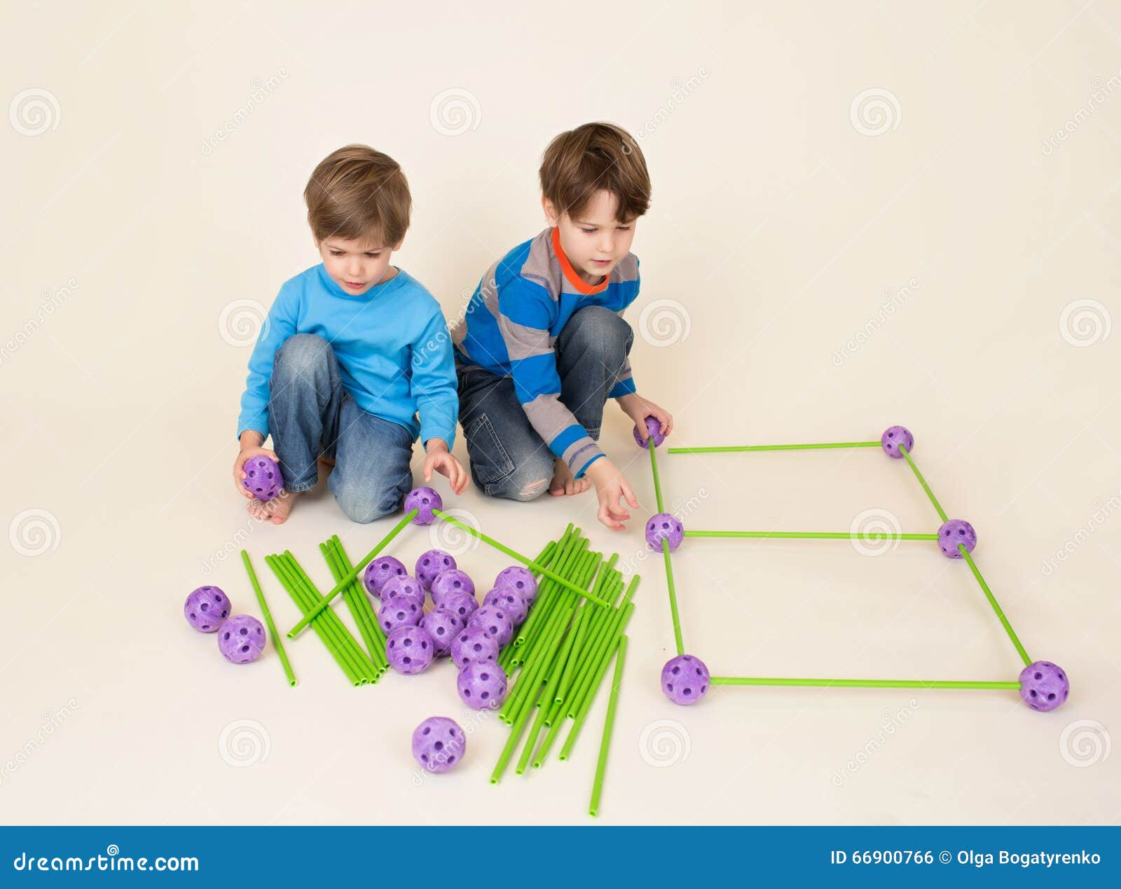 Kids Sharing Construction Set, Building Pieces Stock Photo - Image of ...