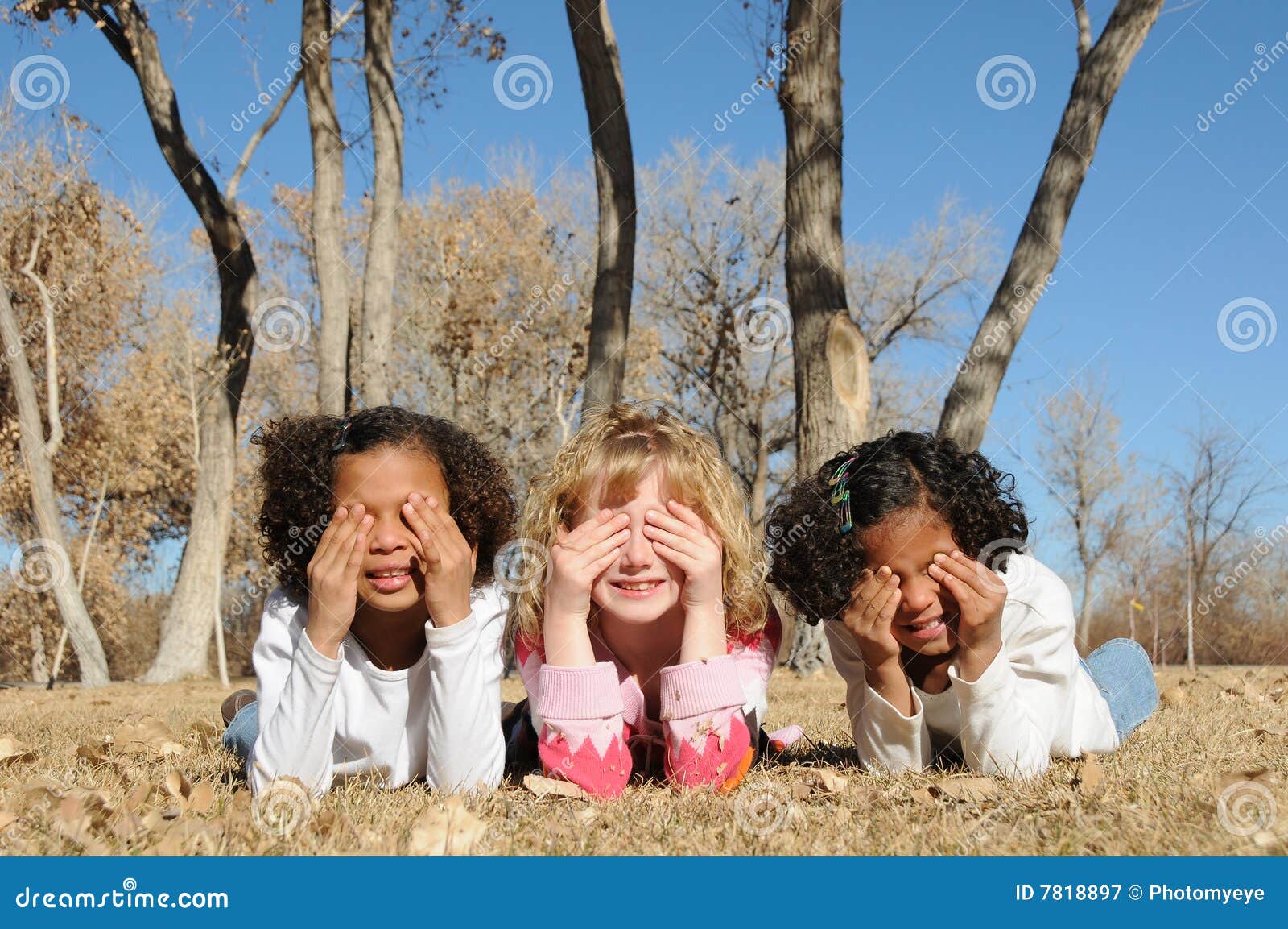 Kids Shielding Sun from Eyes Stock Image - Image of outdoors, outside ...