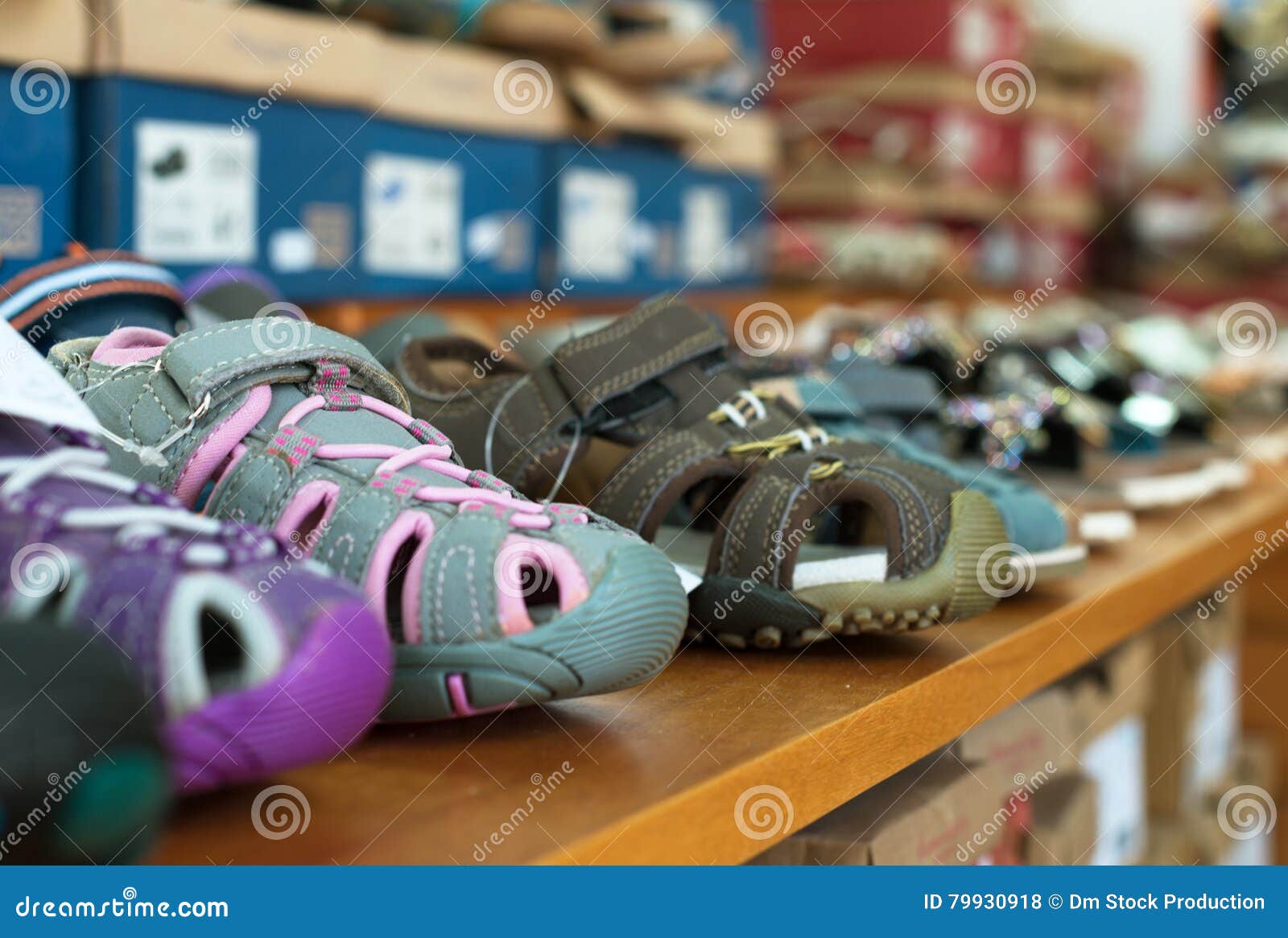 Kids shoes in shop. stock photo. Image of clothing, leather - 79930918
