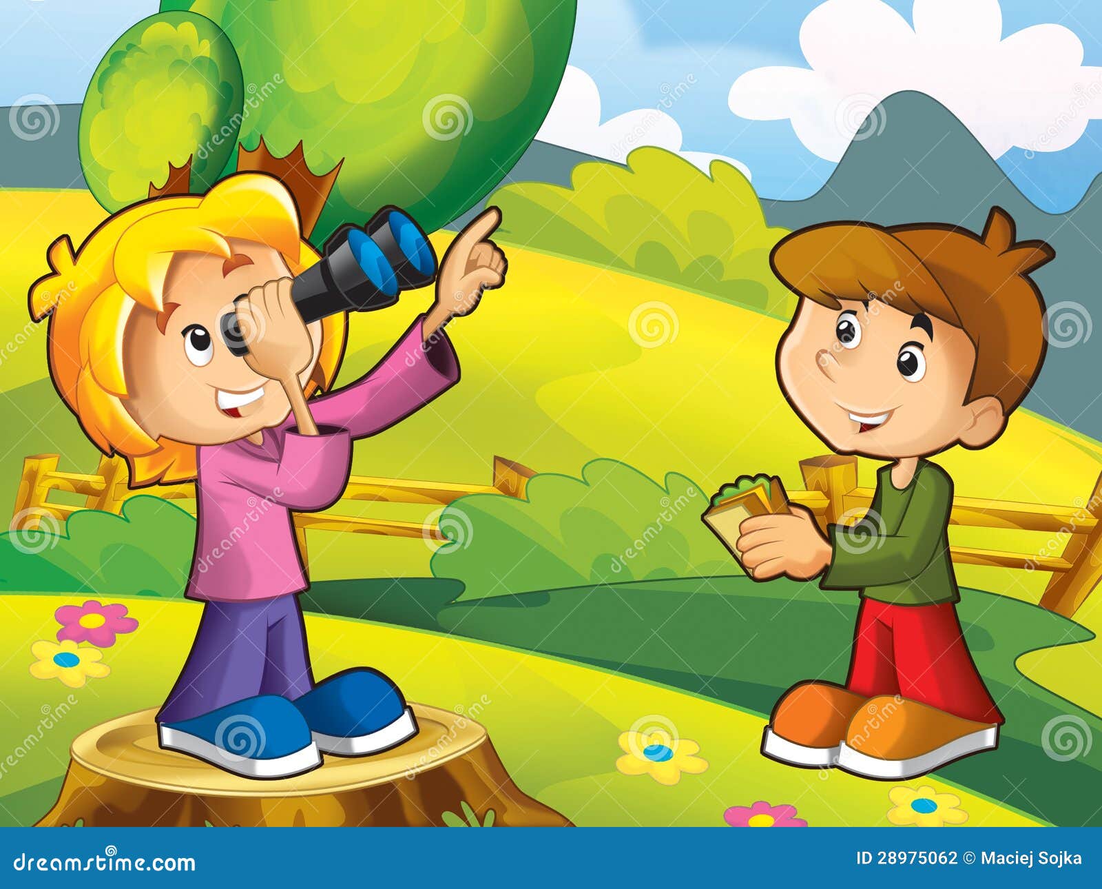 Kids sightseeing stock illustration. Illustration of mountains - 28975062