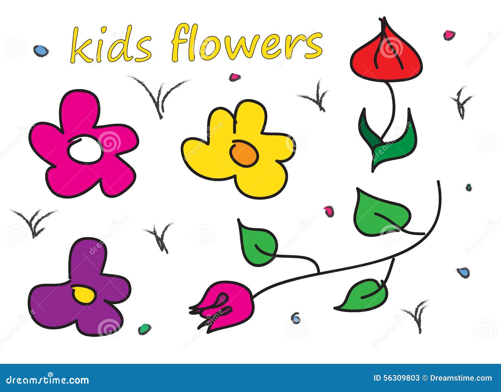 Kids simple flowers stock illustration. Illustration of kids - 56309803