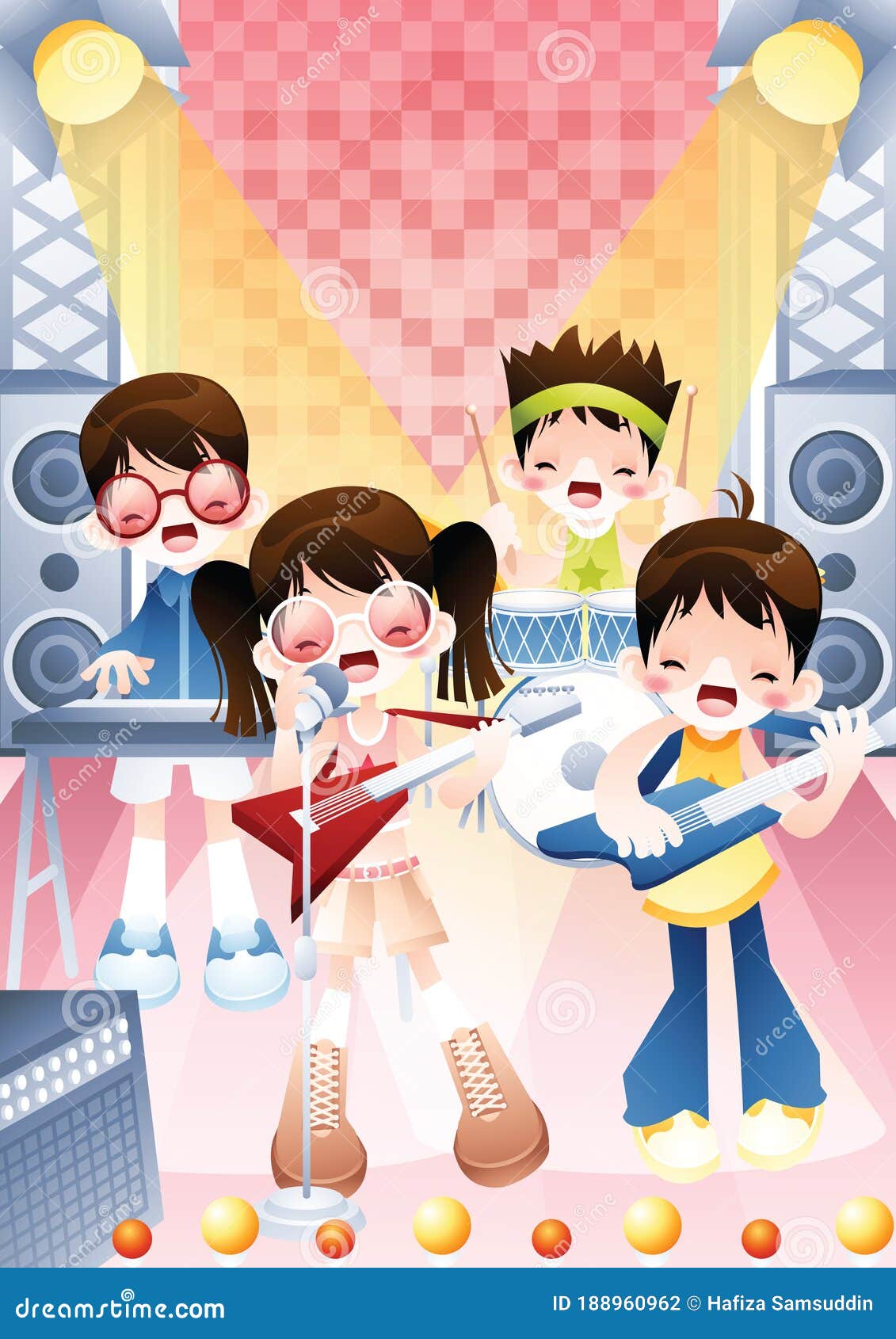 Kids Singing Song on Stage. Vector Illustration Decorative Design Stock ...