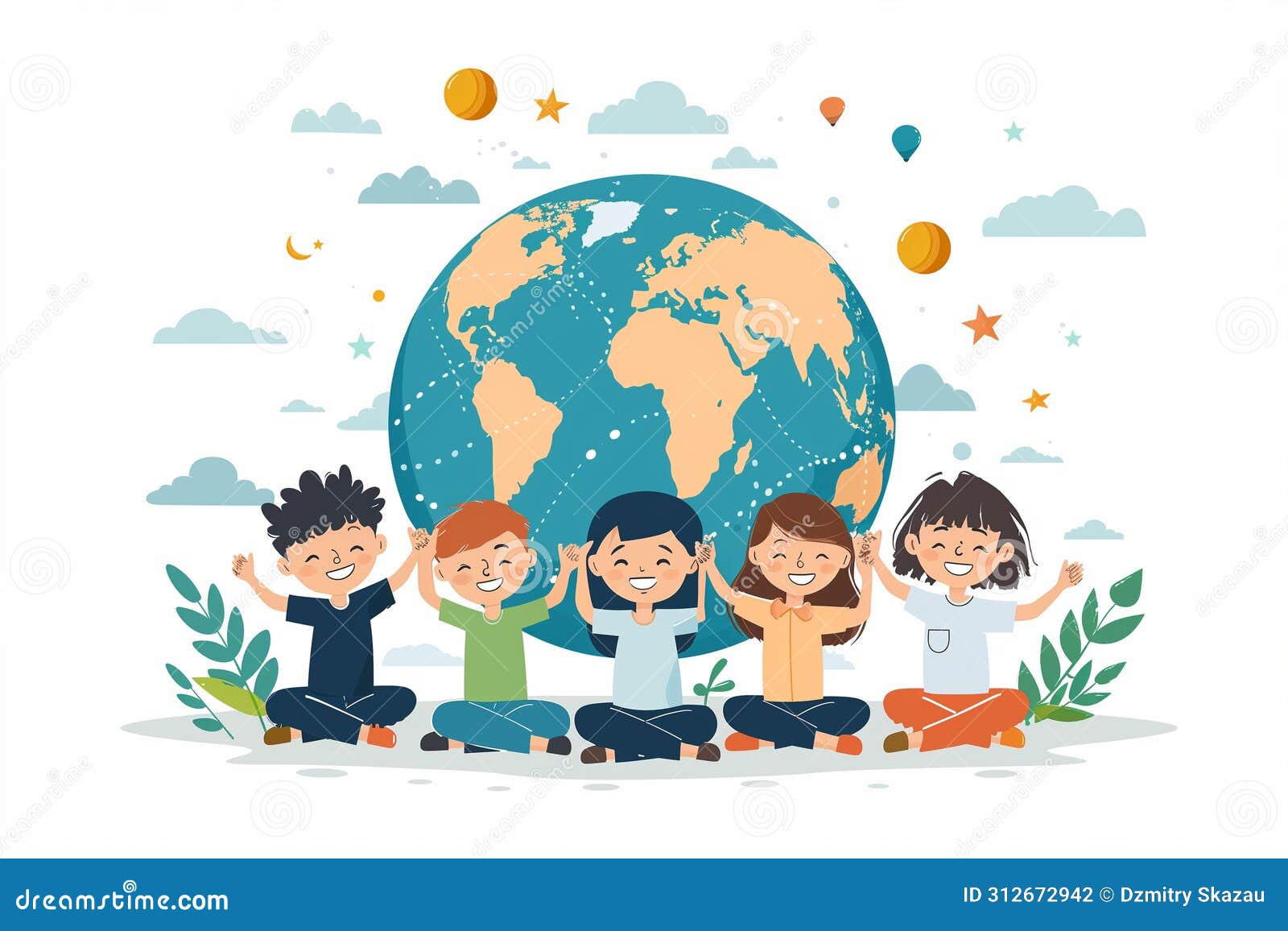 Kids Sitting Around Globe stock photo. Image of curiosity - 312672942