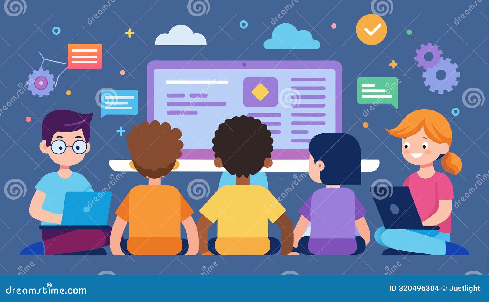 Kids Sitting in Front of a Large Screen Following Along with a Tutorial ...