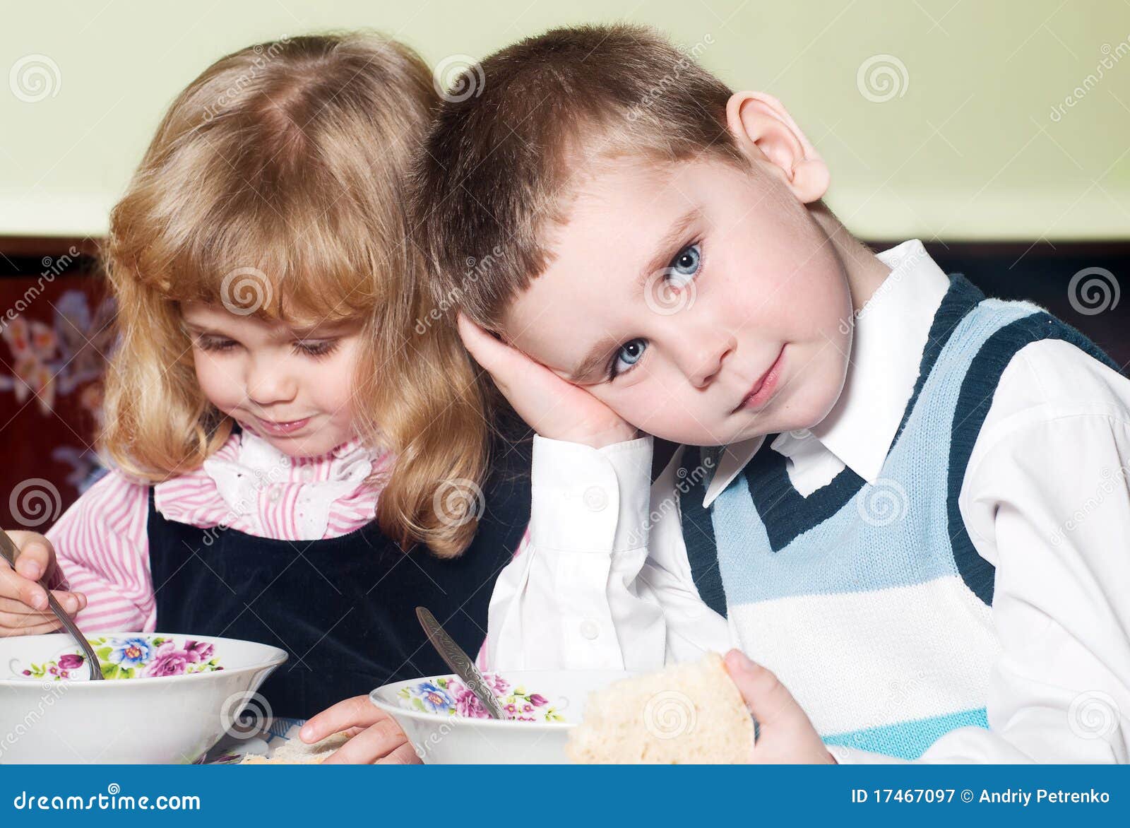 Kids Sitting at Table during a Dinner Stock Image - Image of food ...