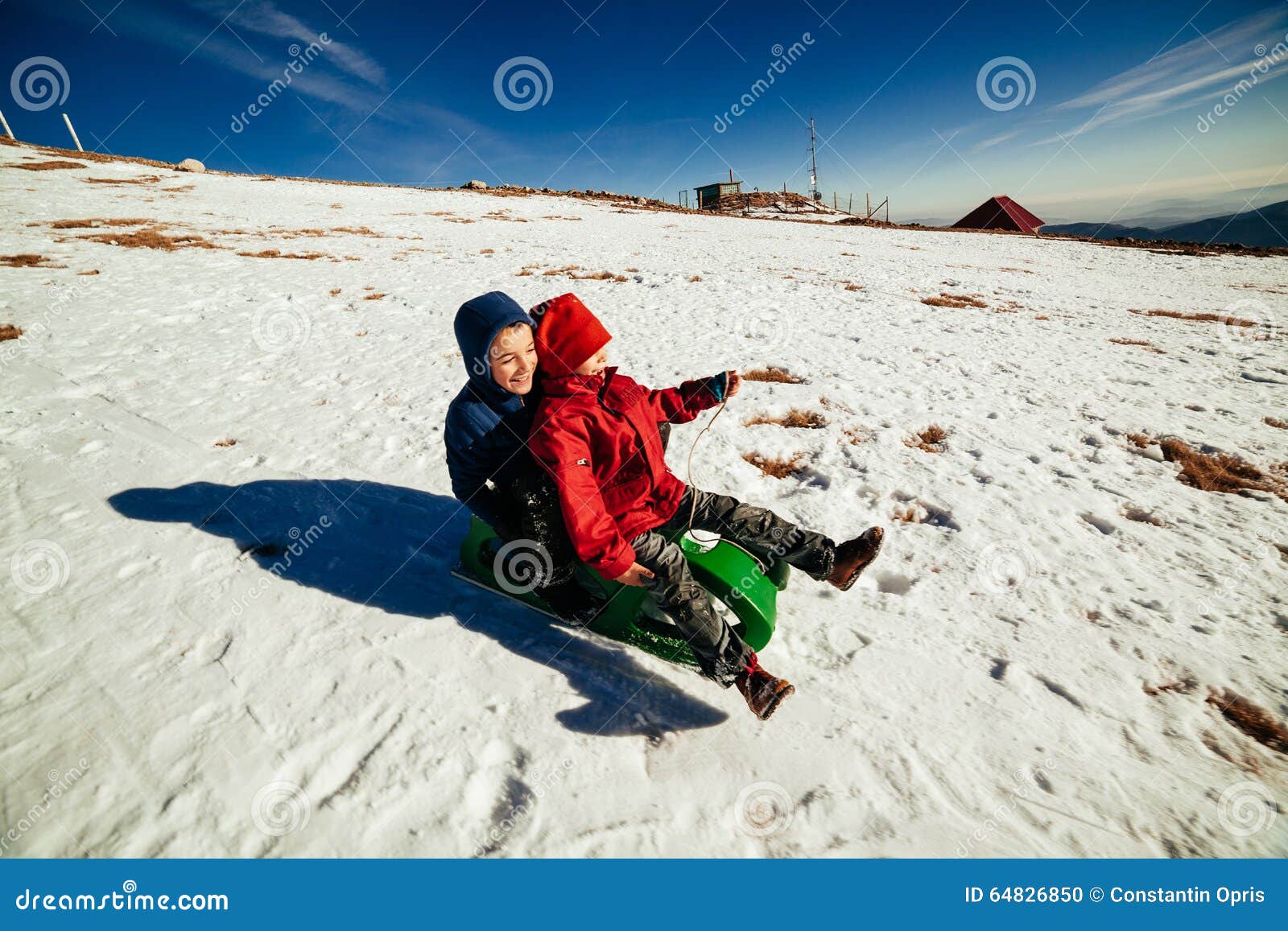 Kids on sled stock photo. Image of sledding, snow, sport - 64826850