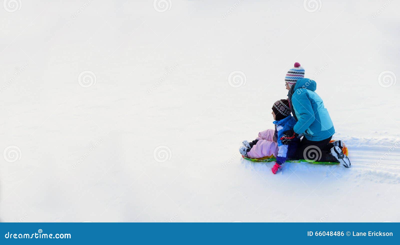 Kids Sledding Down Snow Hill on Sled Fast Speed Stock Photo - Image of ...