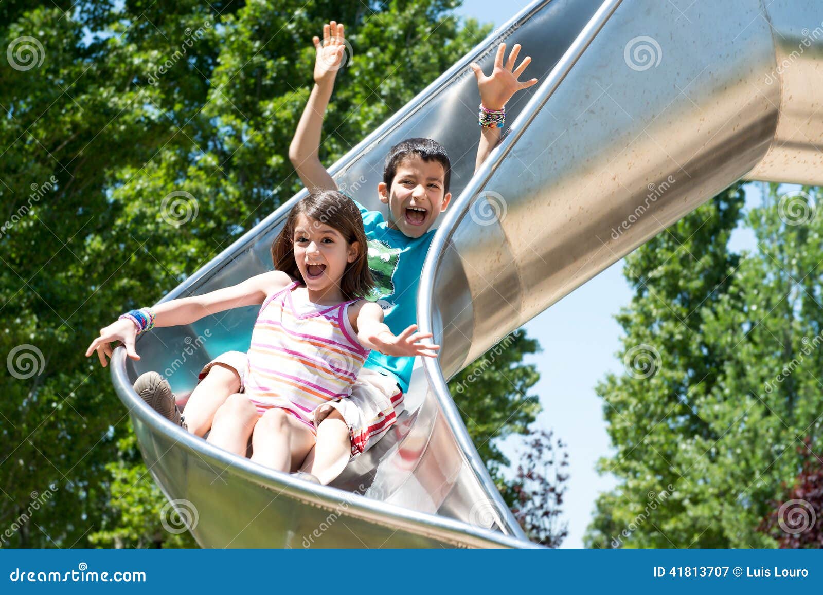 Kids in the slider stock image. Image of happiness, smile - 41813707