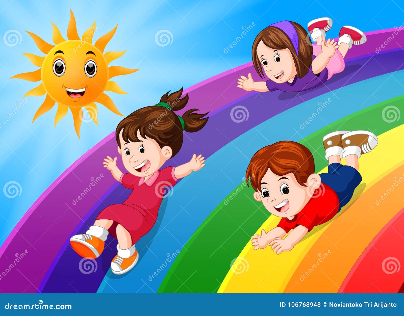 Kids Sliding Down A Rainbow Cartoon Vector | CartoonDealer.com #45856845