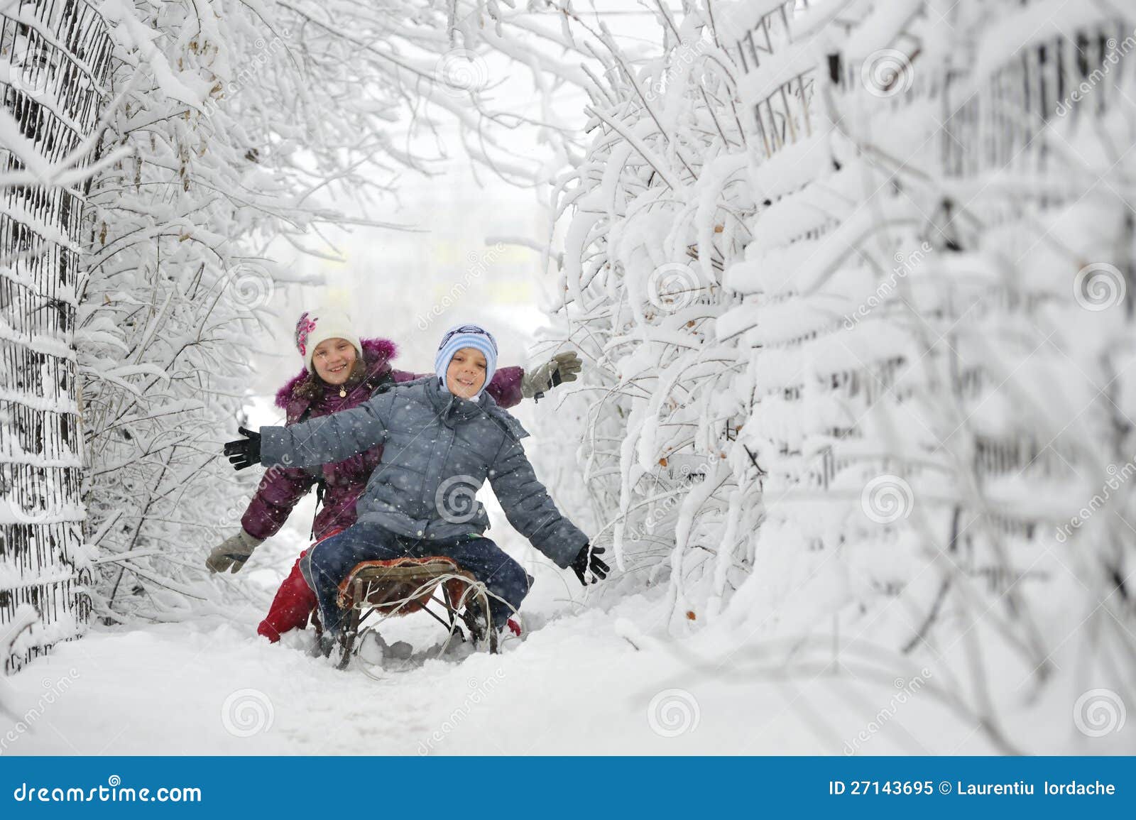 Kids Sliding in Winter Time Stock Image - Image of freeze, cheerful ...