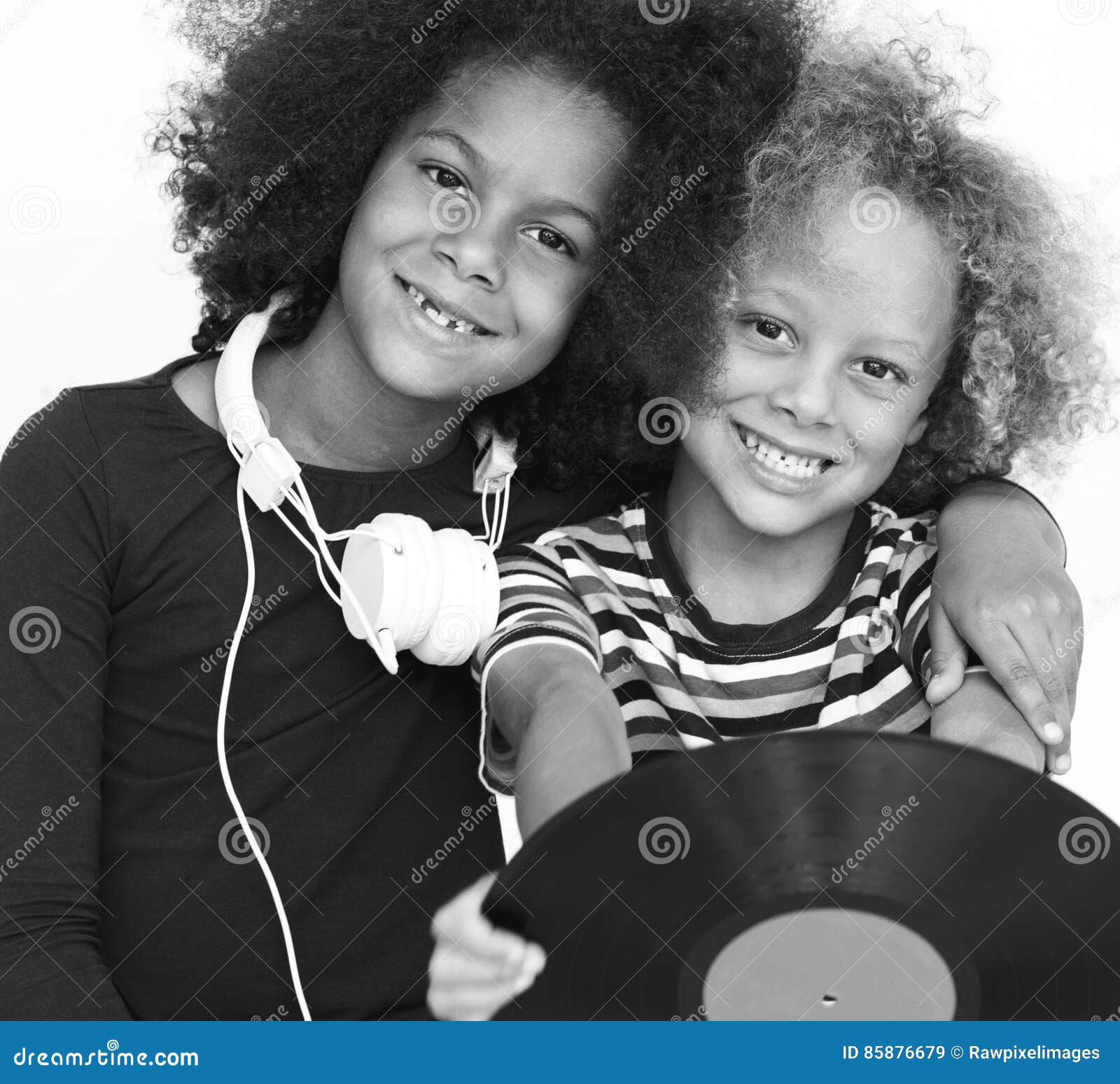 Kids Smiling Holding Vinyl Record Concept Stock Image - Image of ...