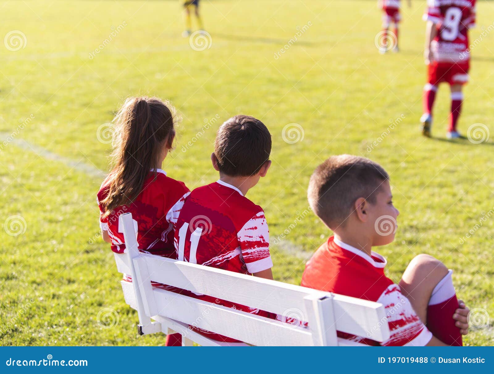 Kids Soccer Team on Sidelines Stock Photo - Image of sport, running ...