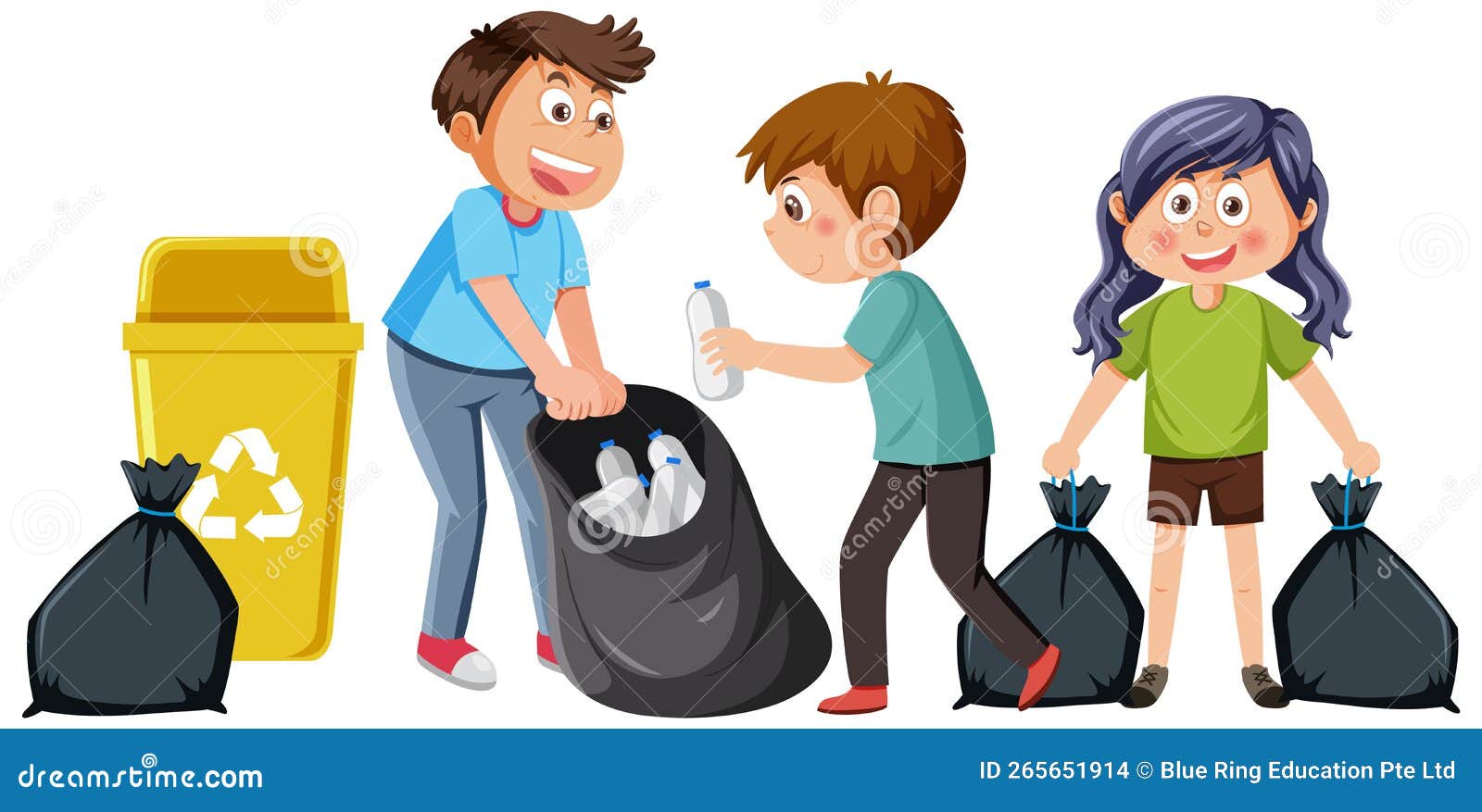 Kids Sorting Garbage And Planting Trees, Environment Protection Scenes ...