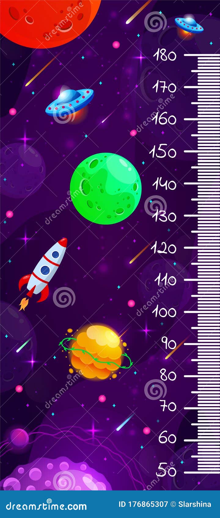 Kids Space Height Chart, Cosmic Wall Meter With Cartoon Fantasy Planets ...