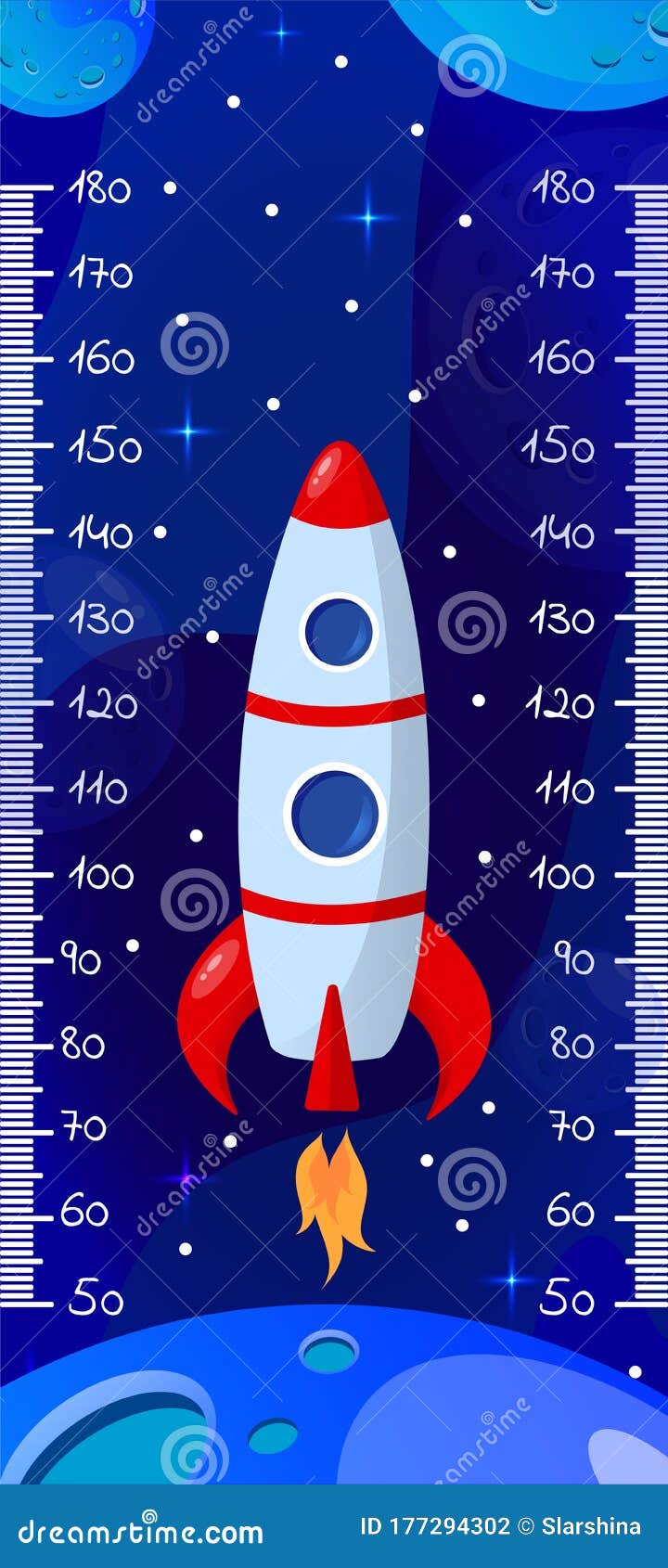 Kids Space Height Chart, Cosmic Wall Meter with Cartoon Fantasy Planets ...