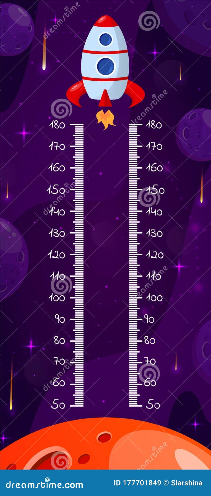 Kids Space Height Chart, Cosmic Wall Meter with Cartoon Fantasy Planets ...