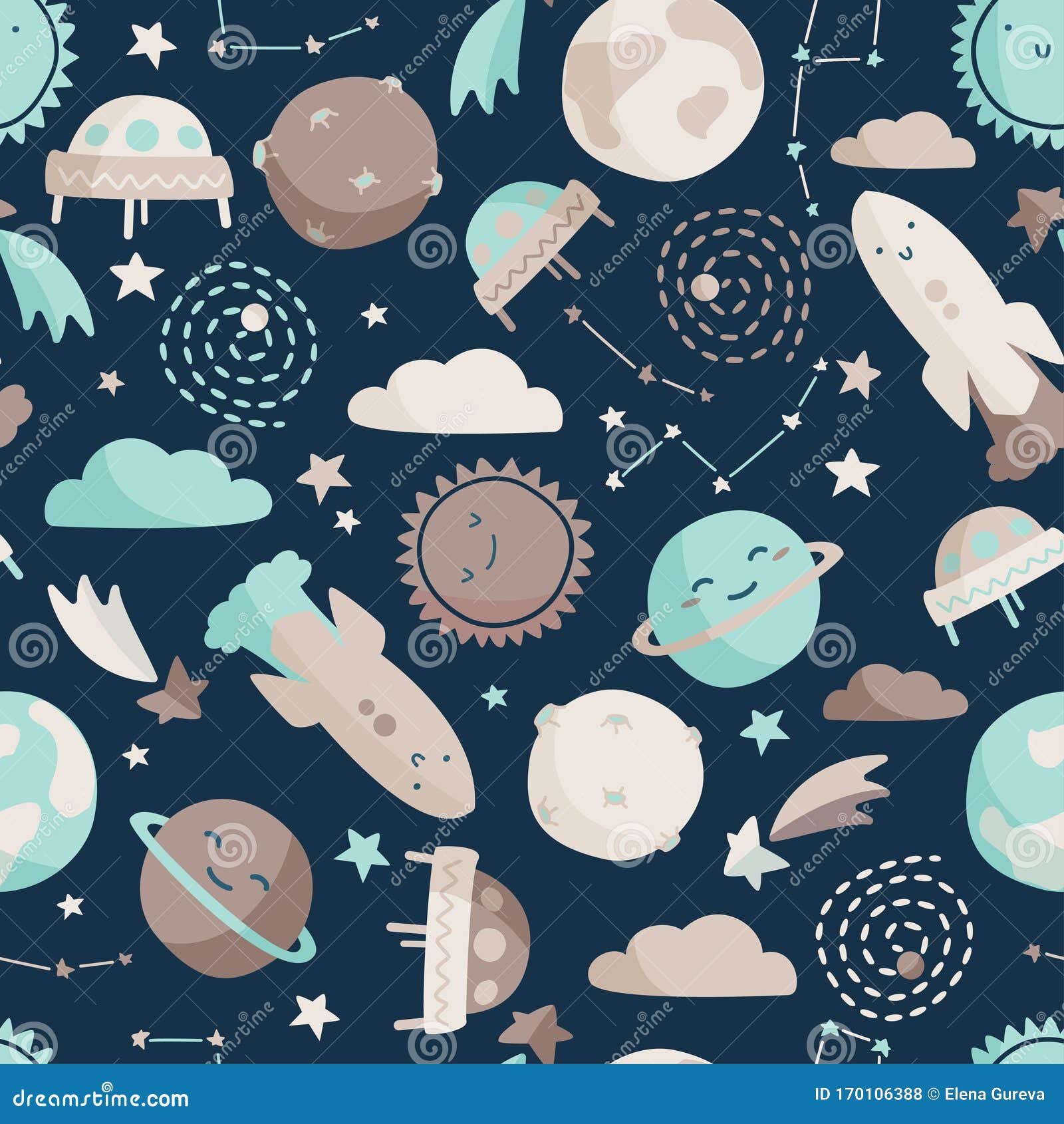 Kids Space Seamless Pattern. Simple Sky Background. Stock Vector ...