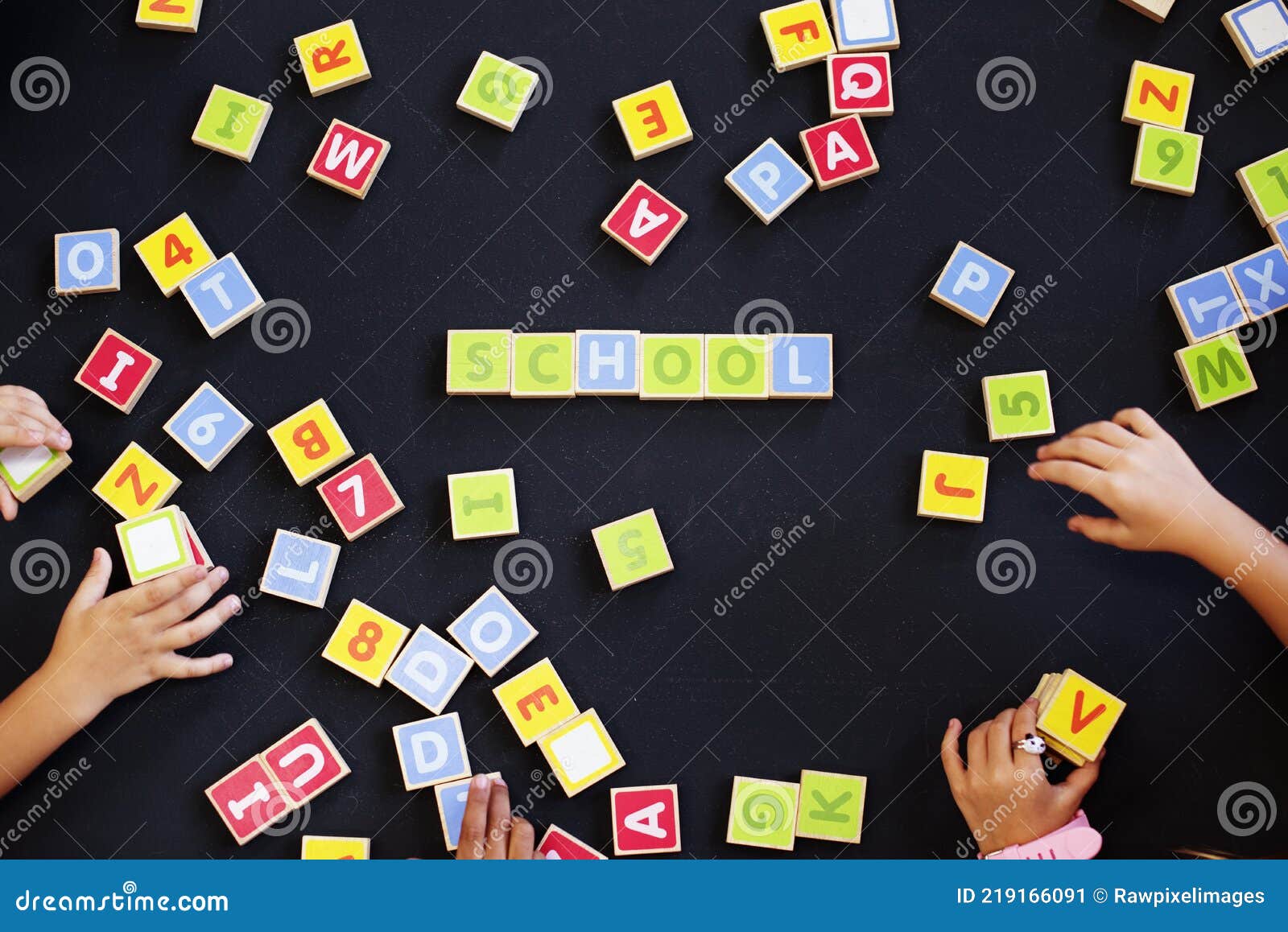 Kids Spelling Out Words with Alphabet Blocks Stock Image - Image of ...
