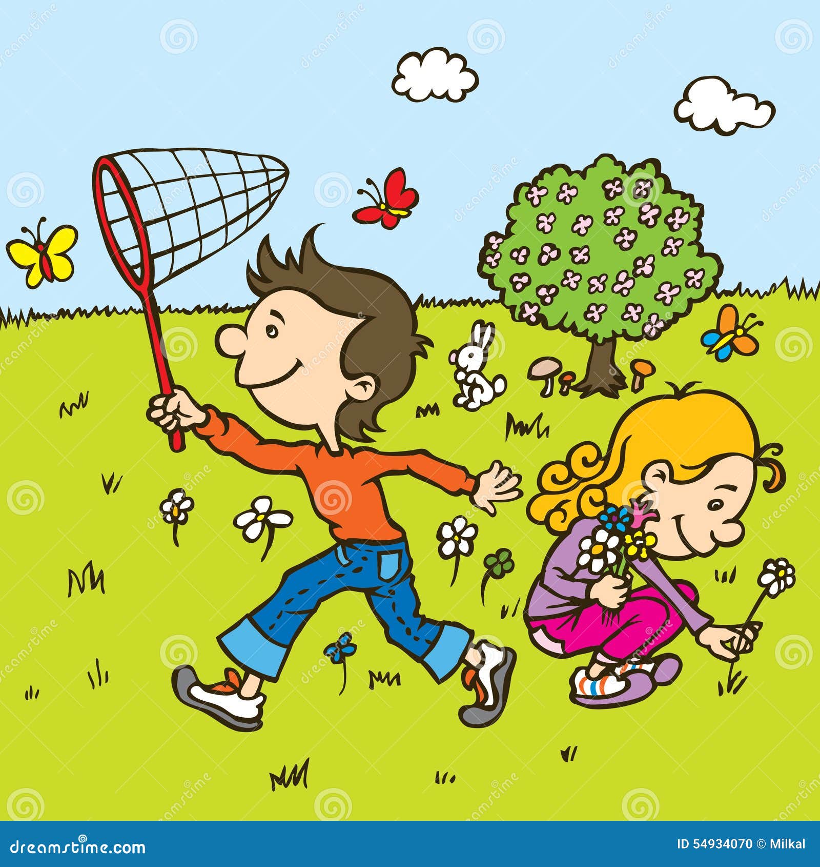 Kids in spring stock vector. Illustration of child, girls - 54934070