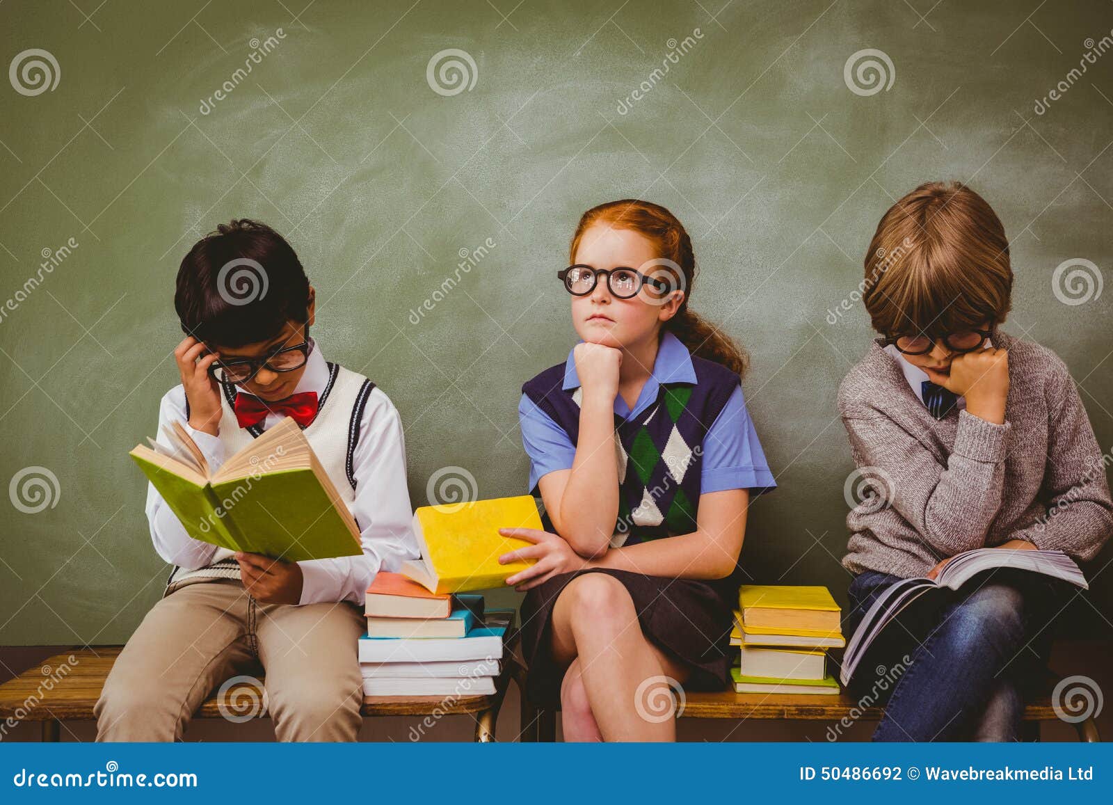 Kids with Stack of Books in Classroom Stock Photo - Image of desk, hand ...