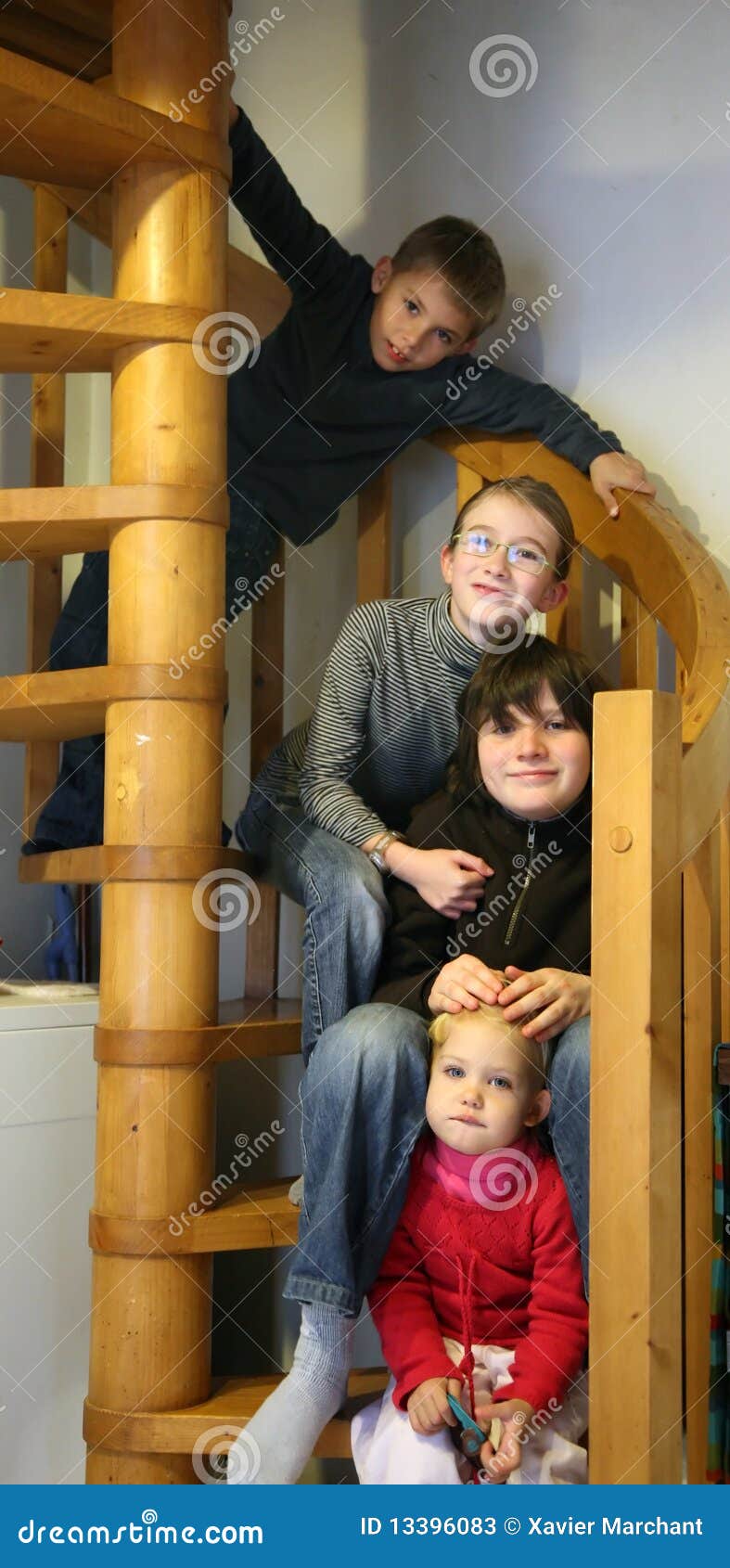 Kids in staircase stock image. Image of round, group - 13396083