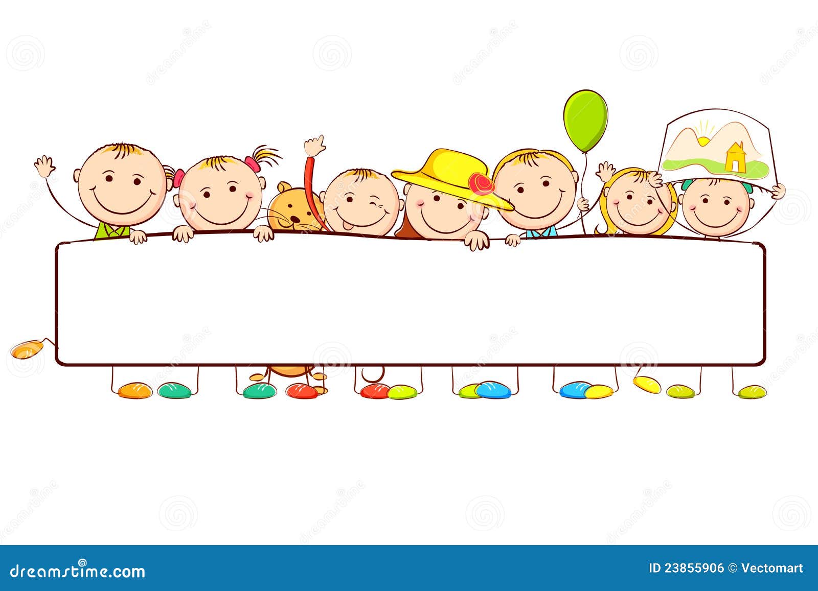 Kids Standing Behind Banner Stock Vector - Illustration of birthday ...