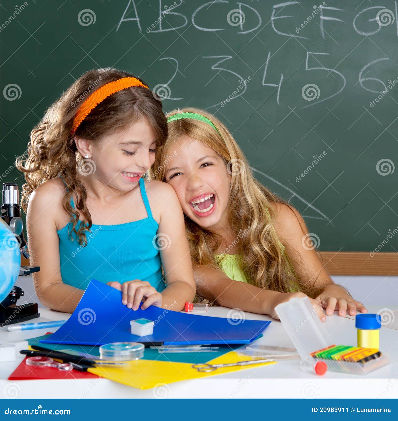 Kids Student Girls at School Classroom Stock Image - Image of childhood ...