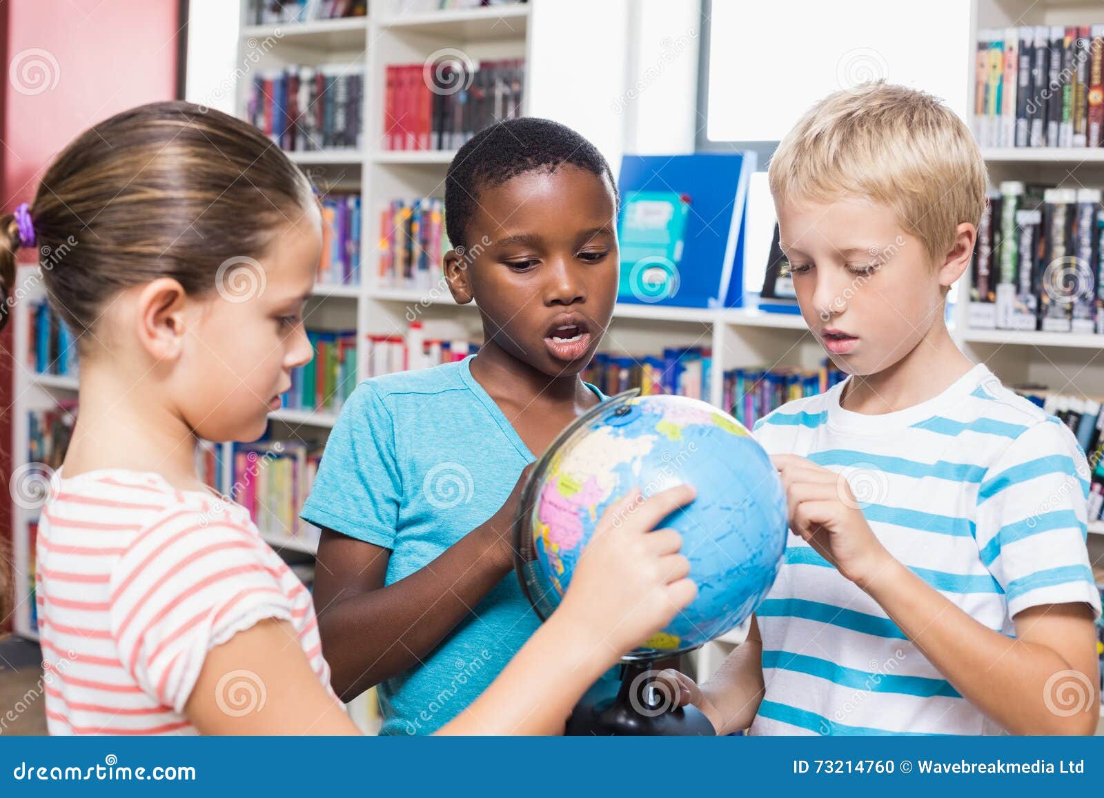 Kids Studying Globe in Library Stock Photo - Image of elementary, male ...