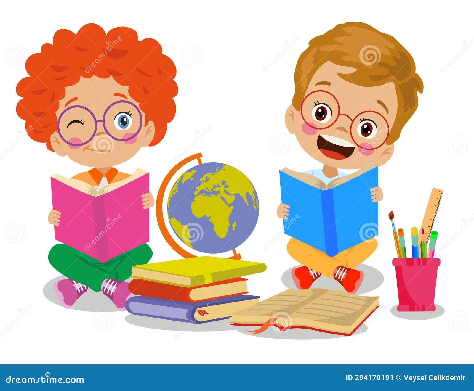 Kids Studying Studying World Map in School Classroom Stock Vector ...