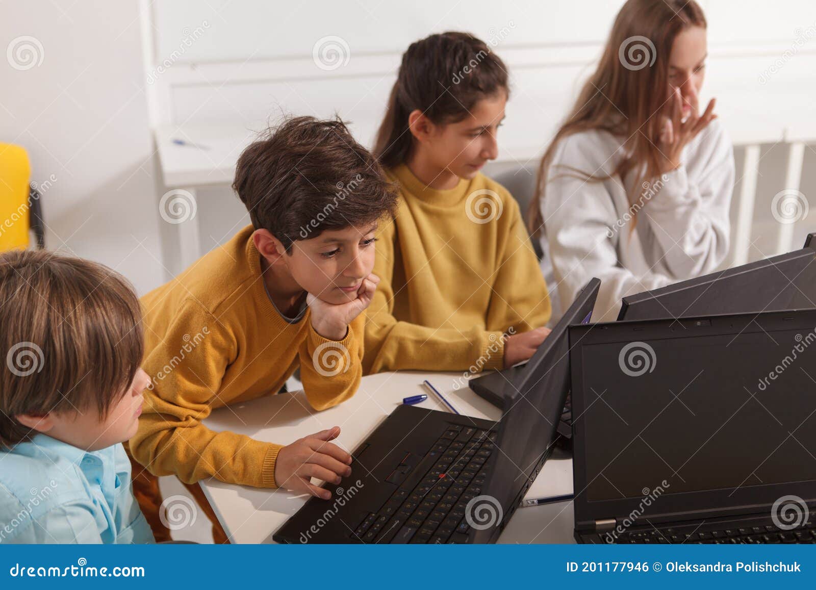 Kids Studying Together at Computer School Stock Photo - Image of ...