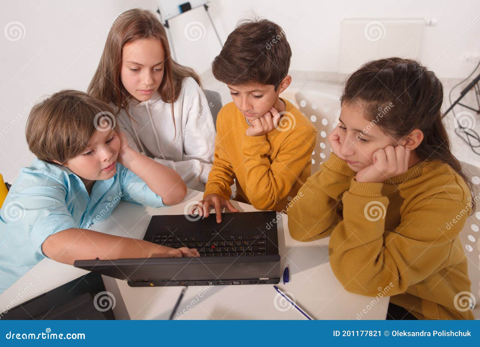 Kids Studying Together at Computer School Stock Image - Image of ...