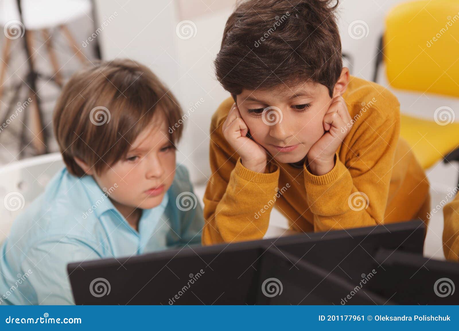 Kids Studying Together at Computer School Stock Image - Image of laptop ...