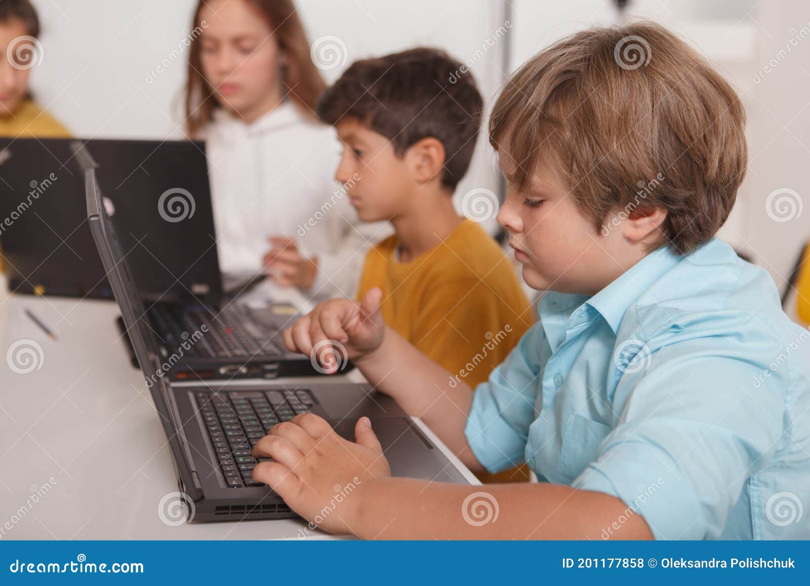 Kids Studying Together at Computer School Stock Photo - Image of ...