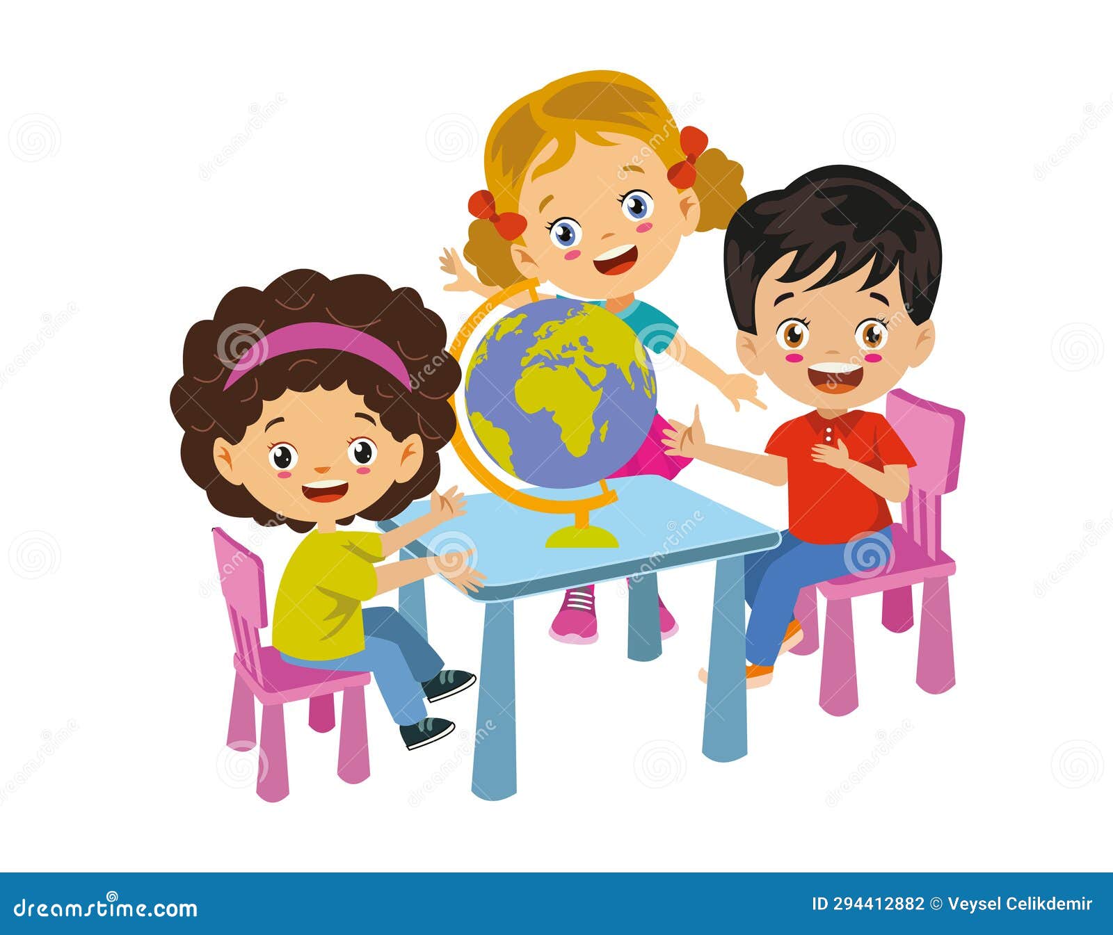 Kids Studying World Map in School Classroom Stock Illustration ...