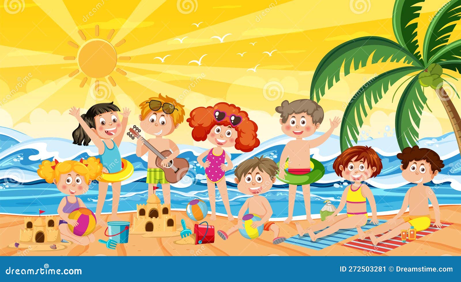 Kids on Summer Beach Vacation Stock Vector - Illustration of natural ...