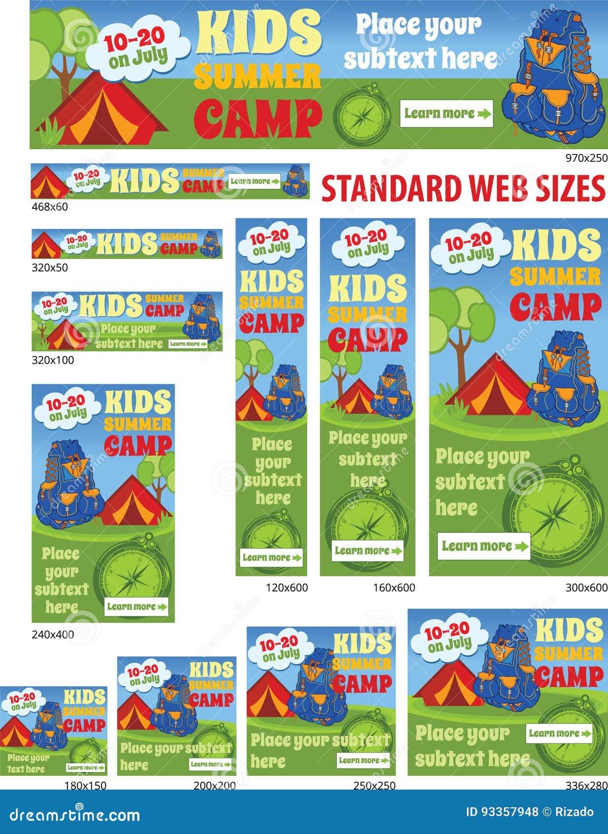 Kids Summer Camp Web Banners Set Stock Vector - Illustration of banner ...