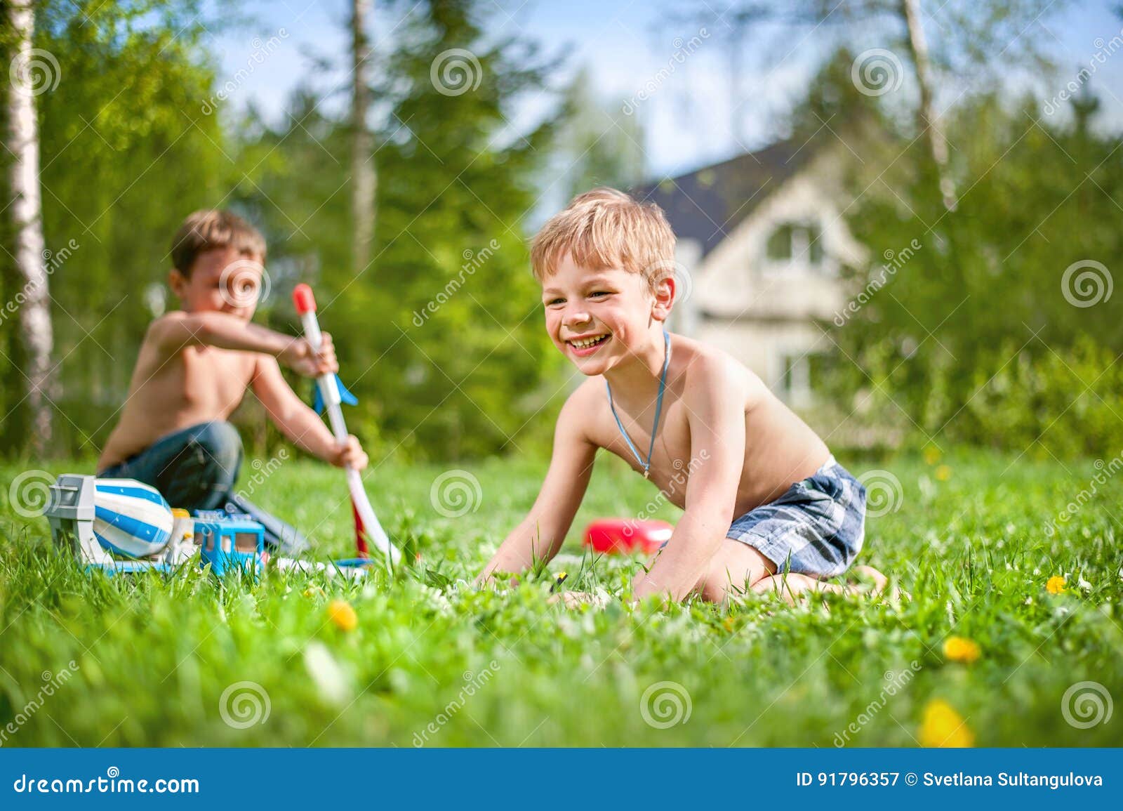 Kids summer stock image. Image of children, playing, grass - 91796357