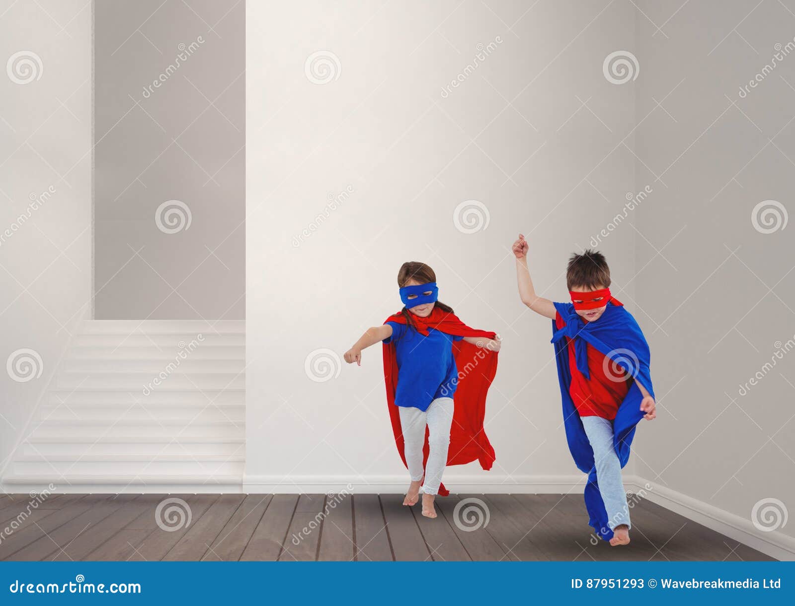 Kids in Superhero Costume Playing at Home Stock Image - Image of ...