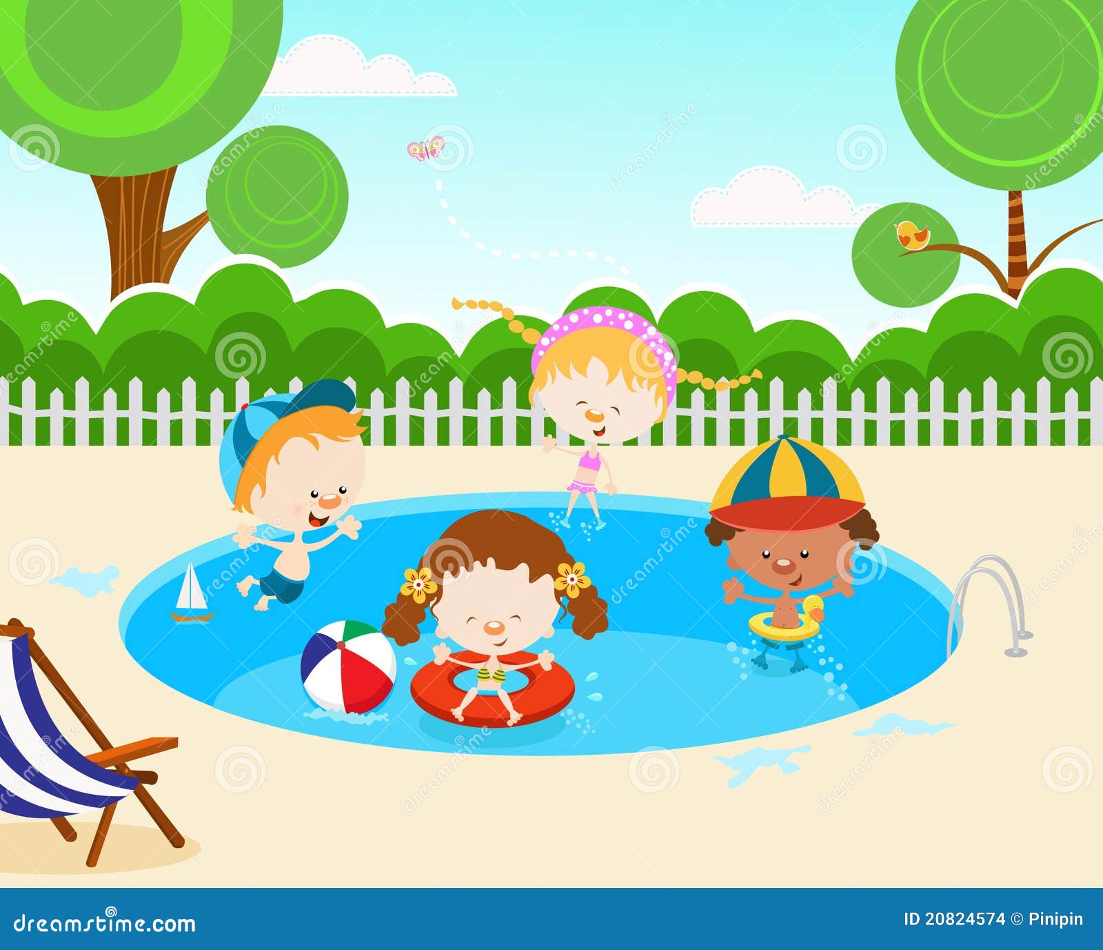 Kids in Swimming Pool stock vector. Illustration of girl - 20824574