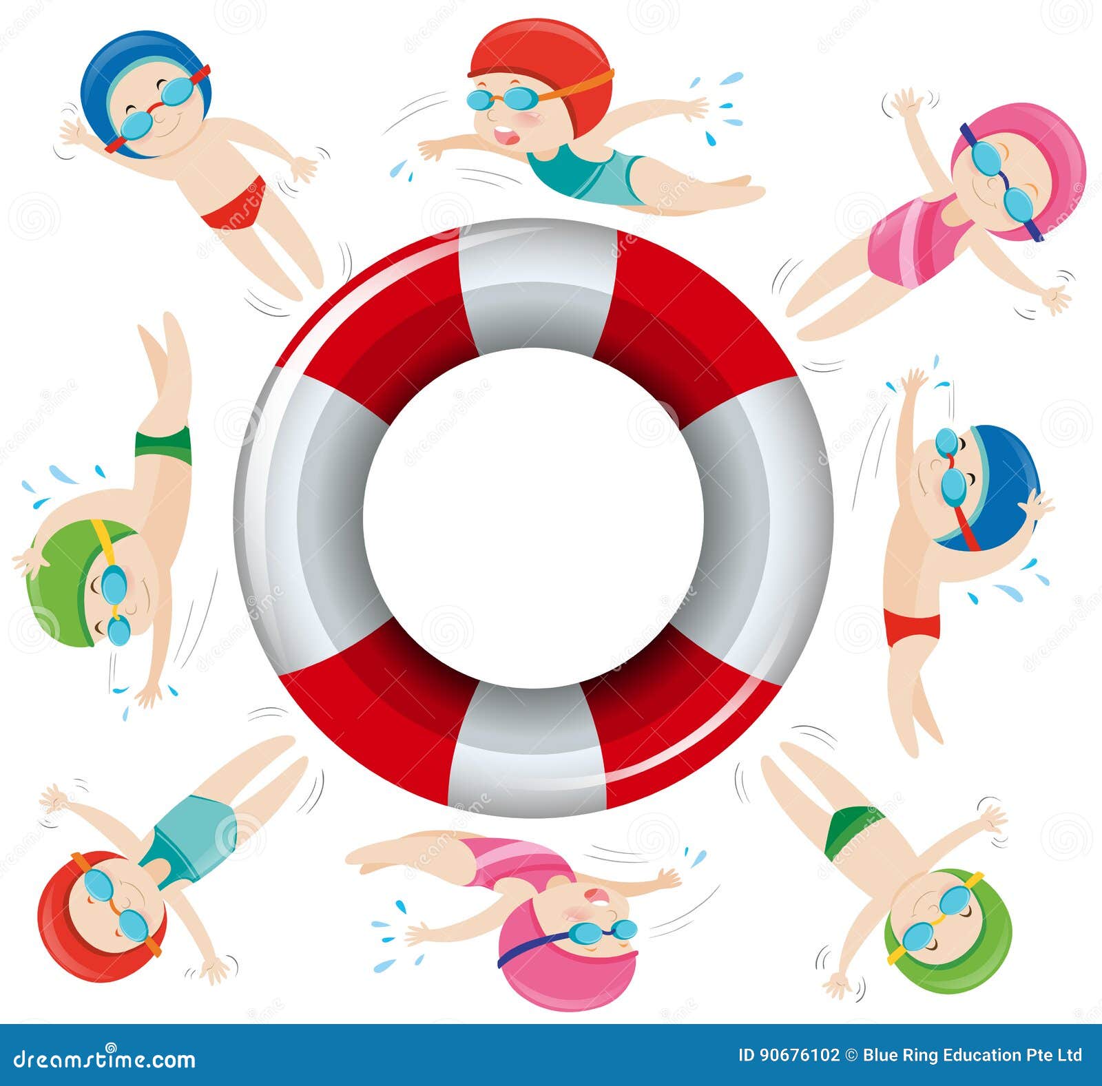 Kids in Swimming Suit Around Safety Float Stock Vector - Illustration ...