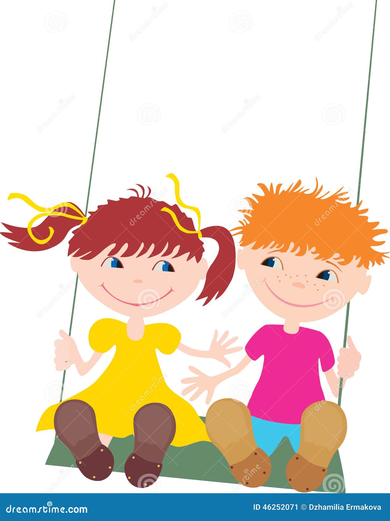Kids on the swing stock vector. Illustration of vector - 46252071