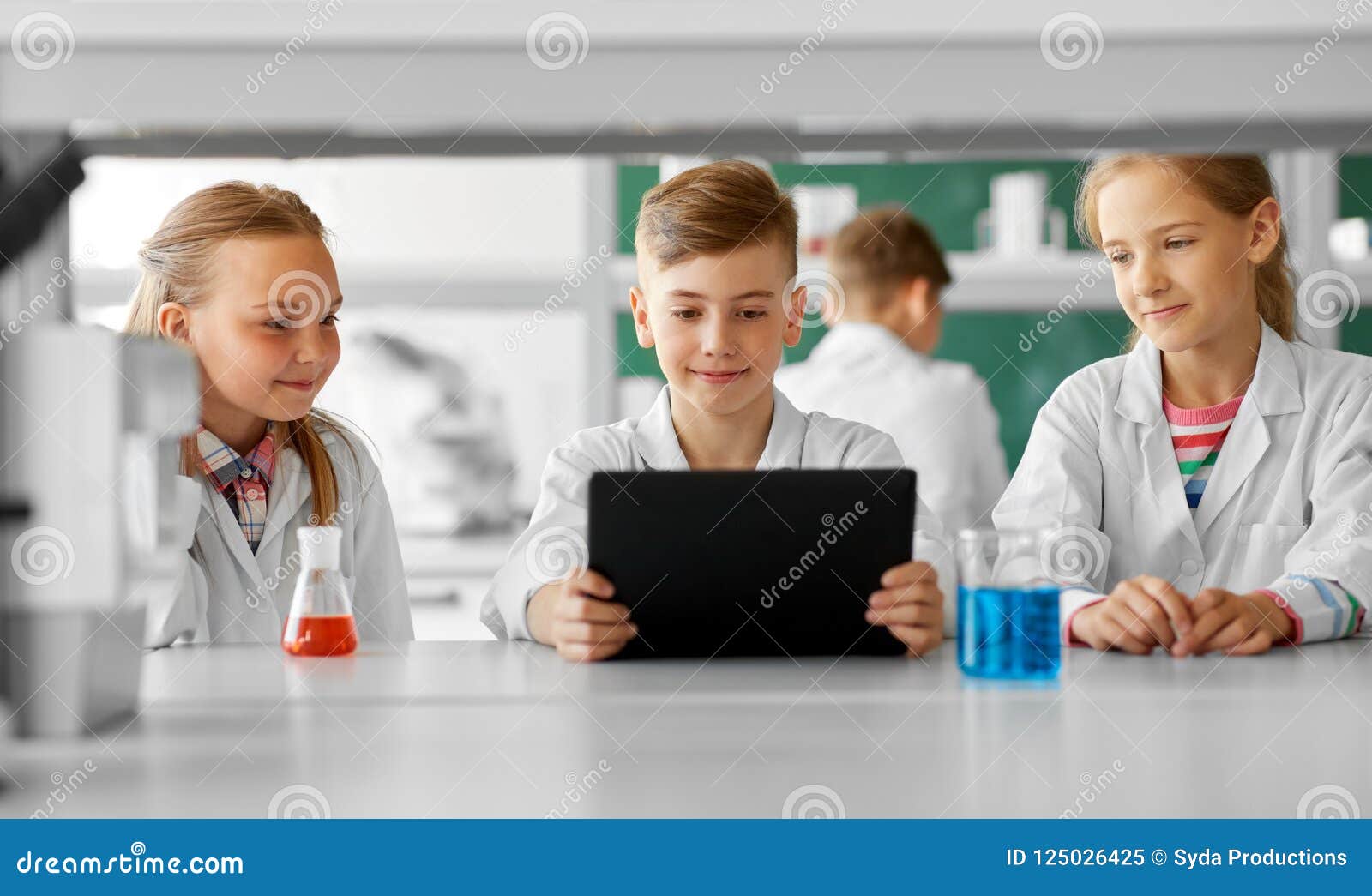 Kids with Tablet Pc at School Laboratory Stock Image - Image of people ...