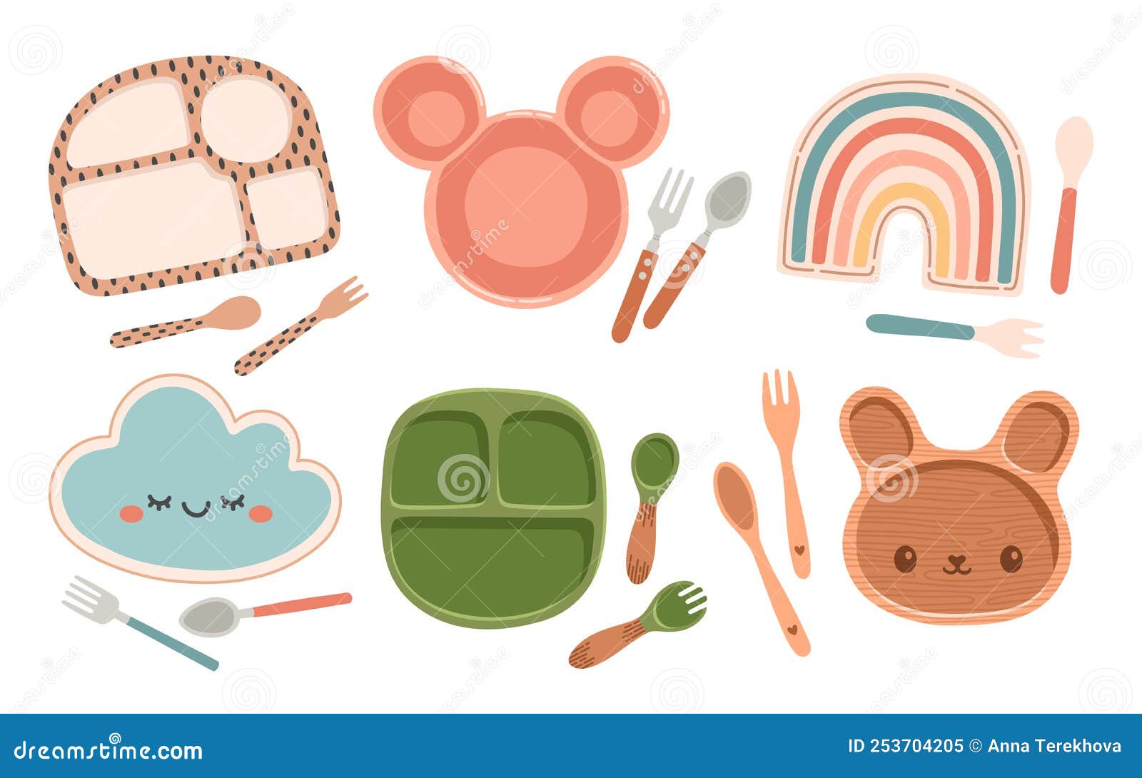 Kid Tableware Set Children Dish Flat Design Vector Stock Vector ...
