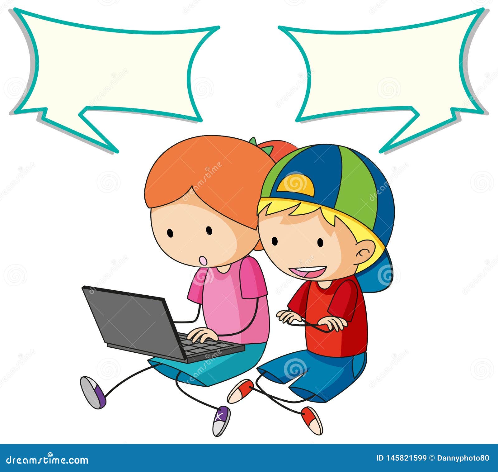 Kids Talking with Computer and Speech Bubble Stock Vector ...