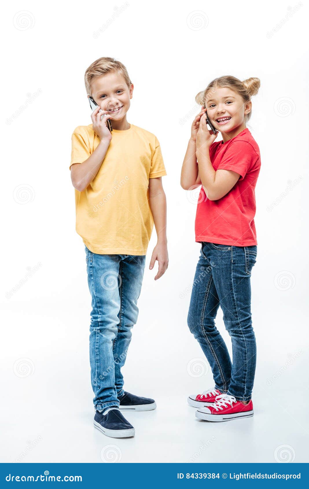 Kids Talking on Mobile Phones Stock Photo - Image of lovely, full: 84339384