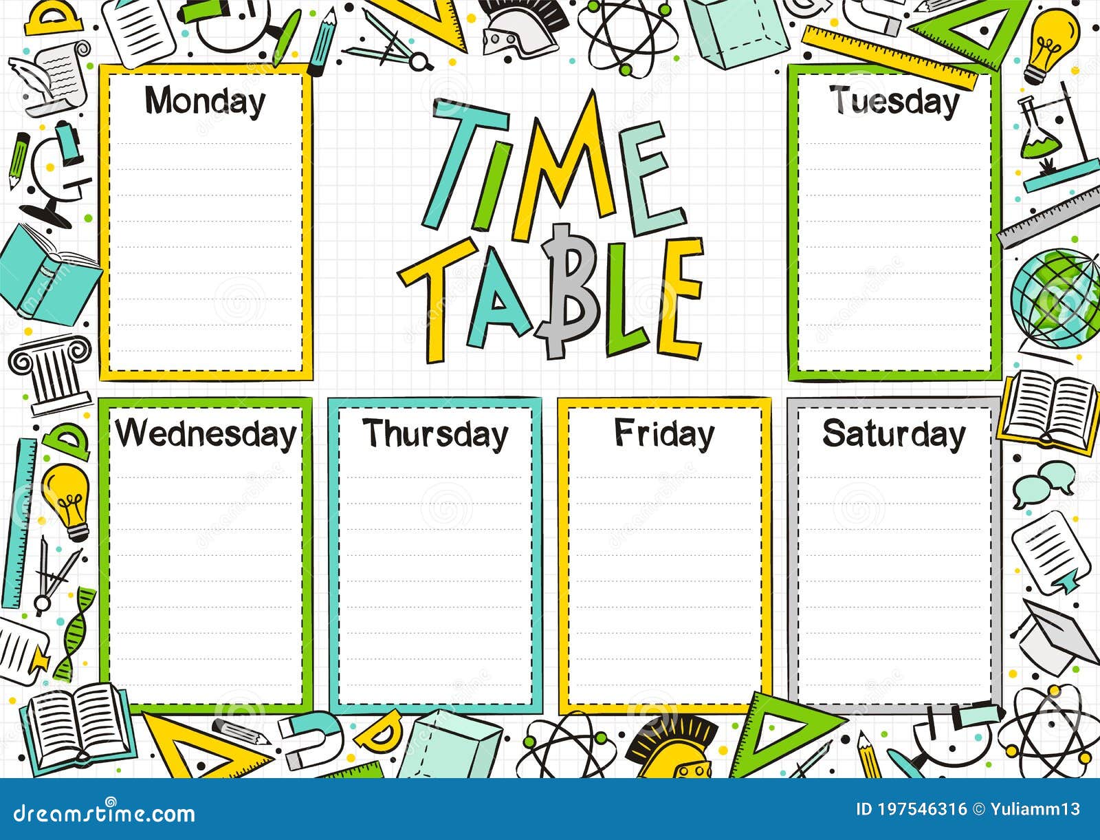 Kids Template of a School Schedule for 6 Days of the Week for Students ...