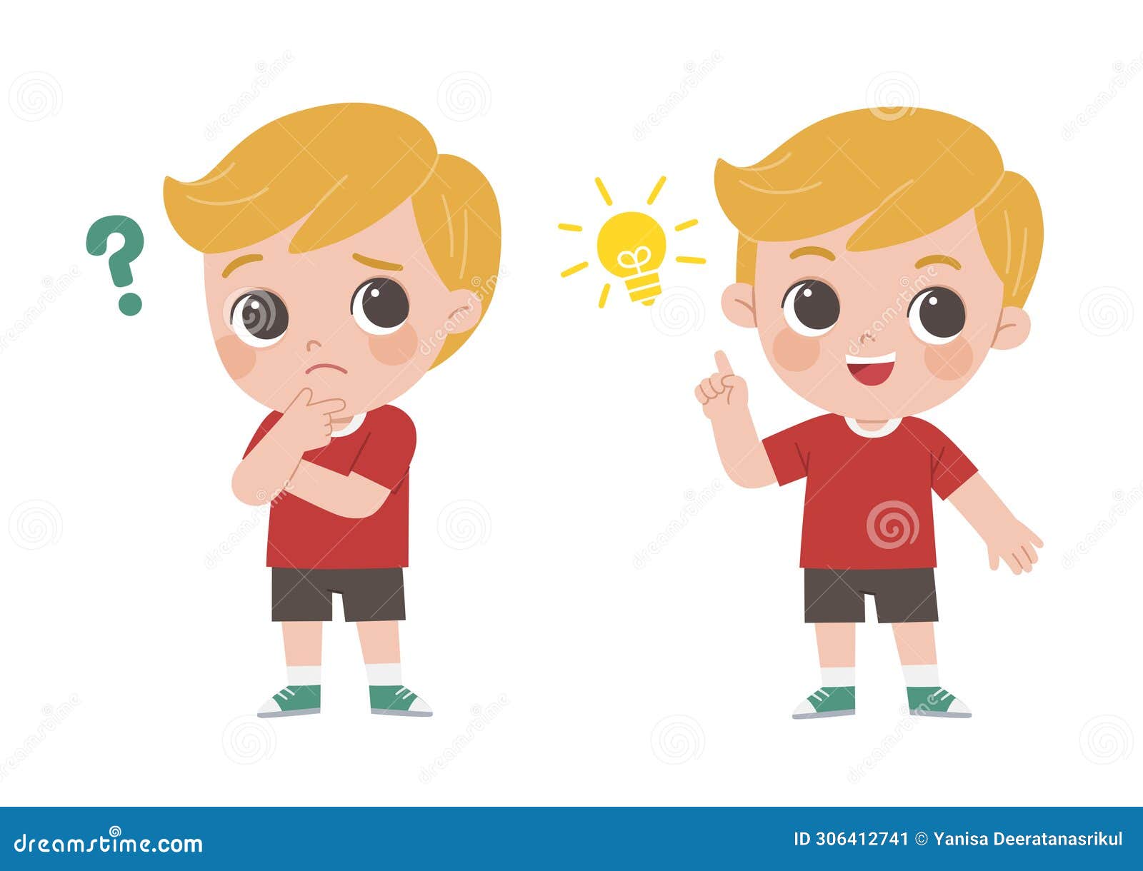 Kids Thinking Idea. Boy Posing Question and Inspiration Stock ...