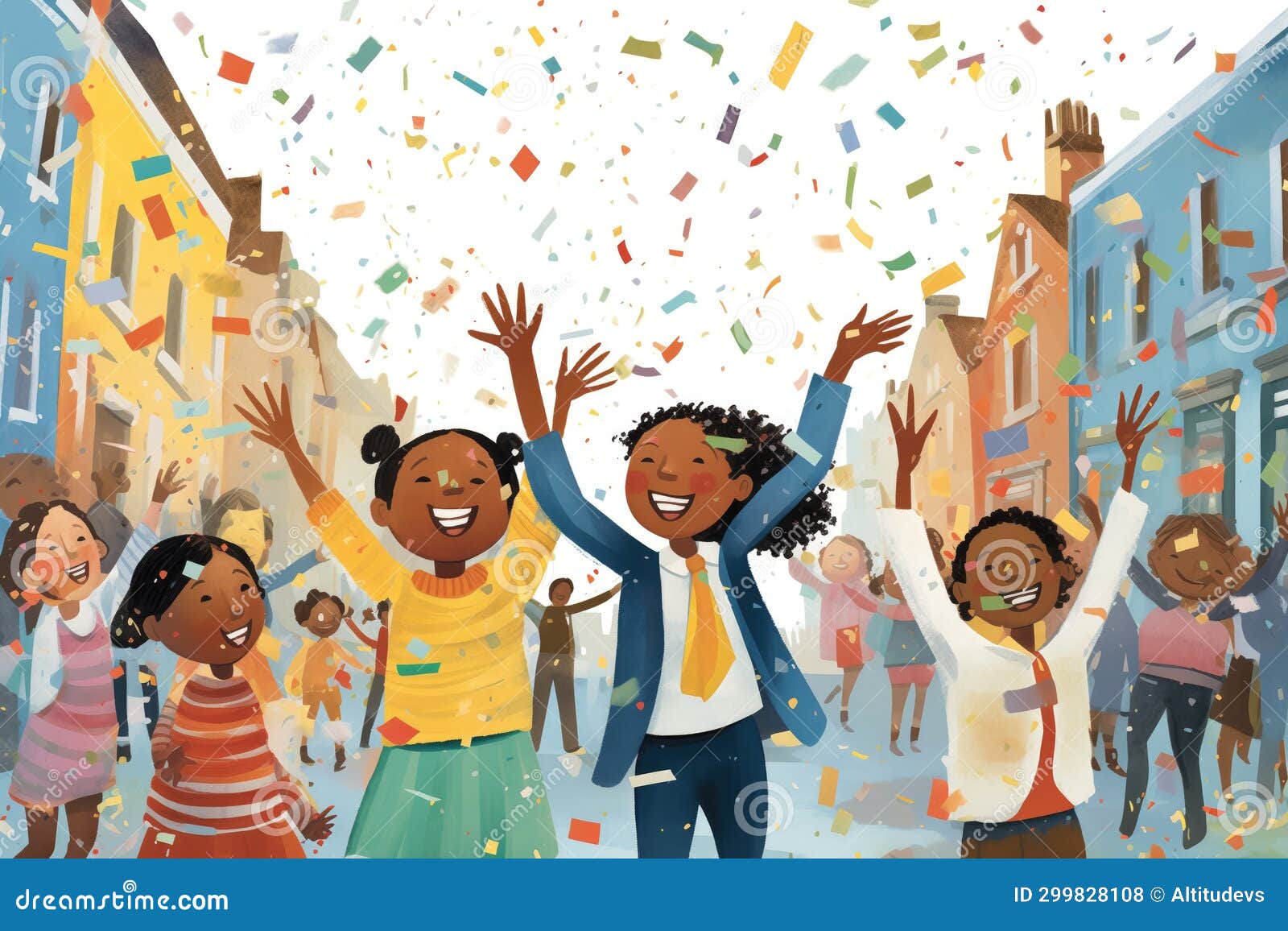 Kids Throwing Confetti during a Cultural Parade Stock Illustration ...